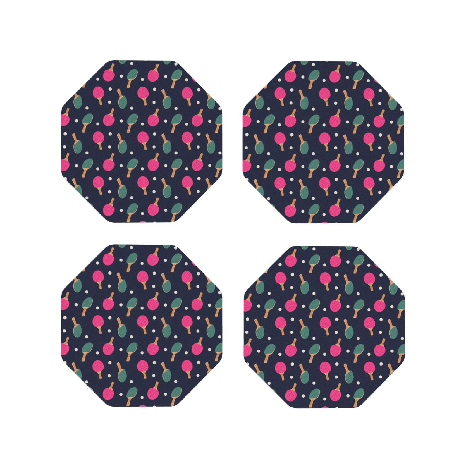 Fuzoiu Ping Pong Rackets And Balls Print Leather Coasters Set,Drink ...