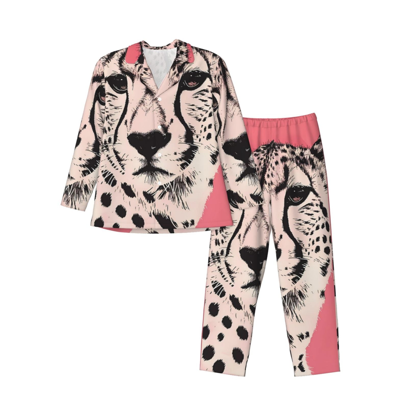 Fuzoiu Pink Cheetah Art Print Men's Long-Sleeved Pajama,Lounge Button ...