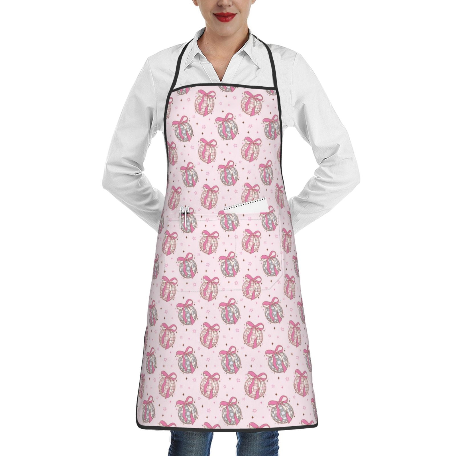 Fuzoiu Pink Disco Ball Print Kitchen Cooking Aprons,Kitchen Cooking BBQ ...