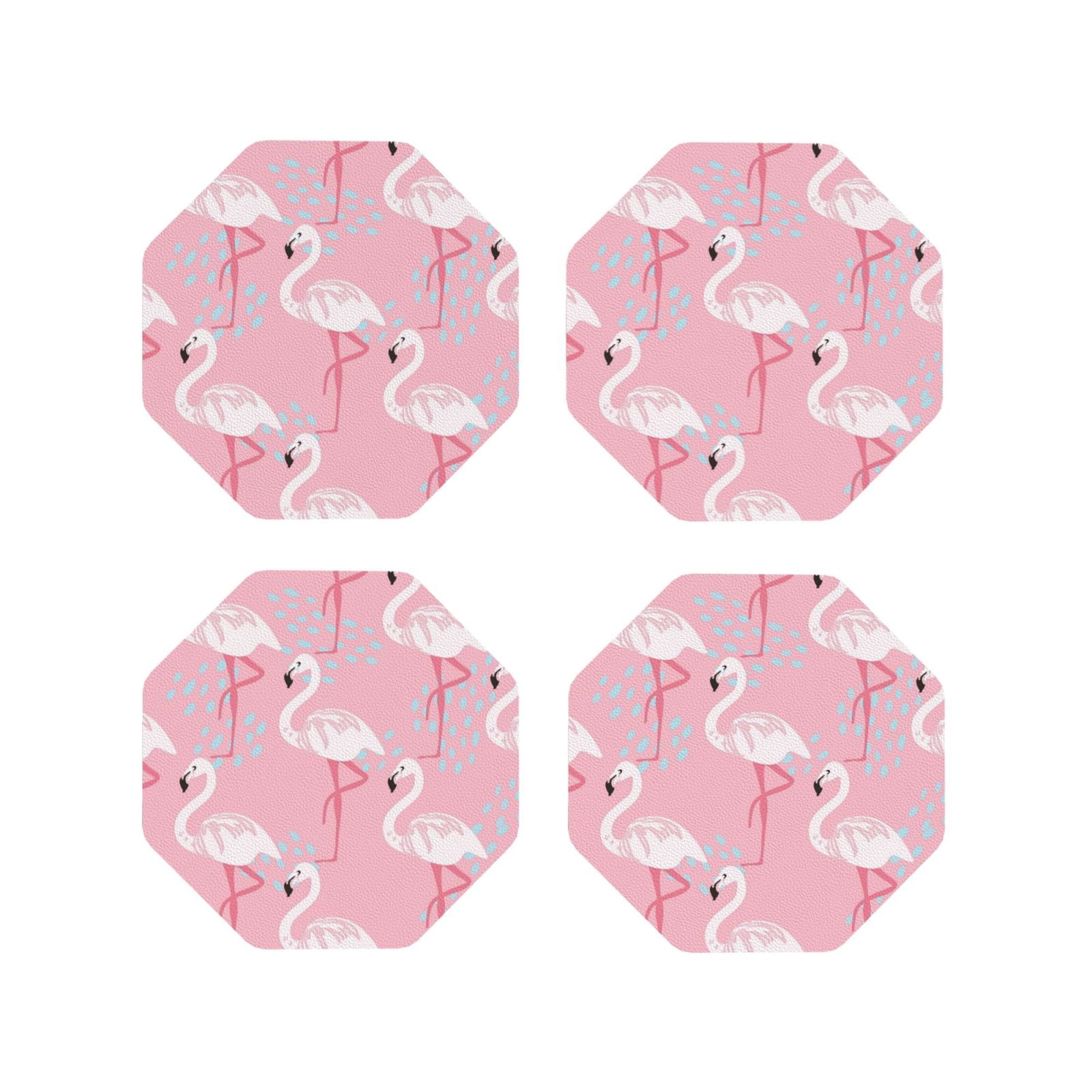 Fuzoiu Pink Flamingo Print Leather Coasters Set,Drink Coasters Set of 4 ...