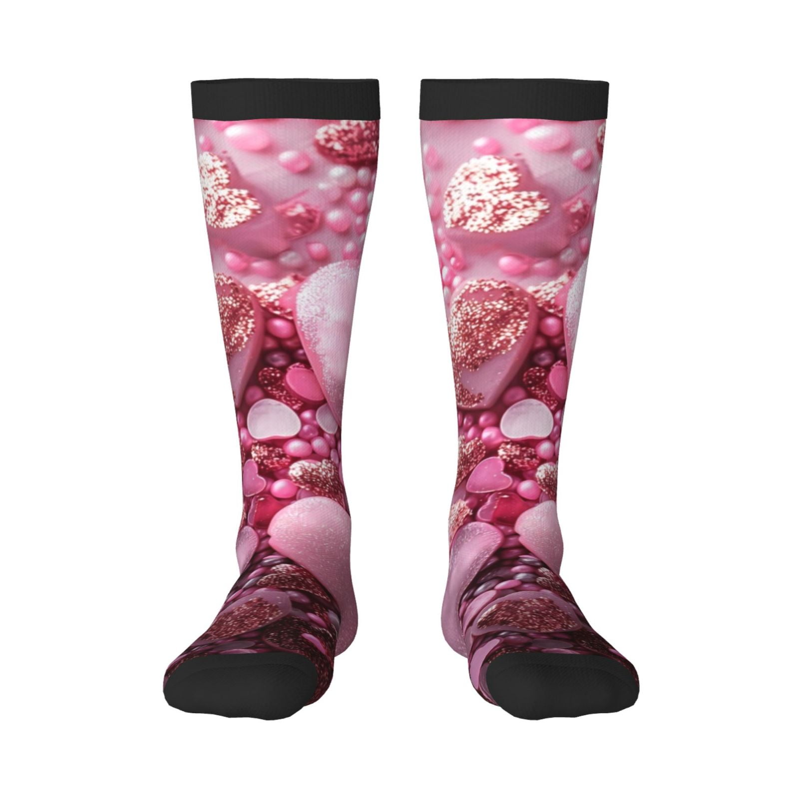 Fuzoiu Pink Glitter Heart Candy Print Adult Stockings,Crew Socks,Unisex ...