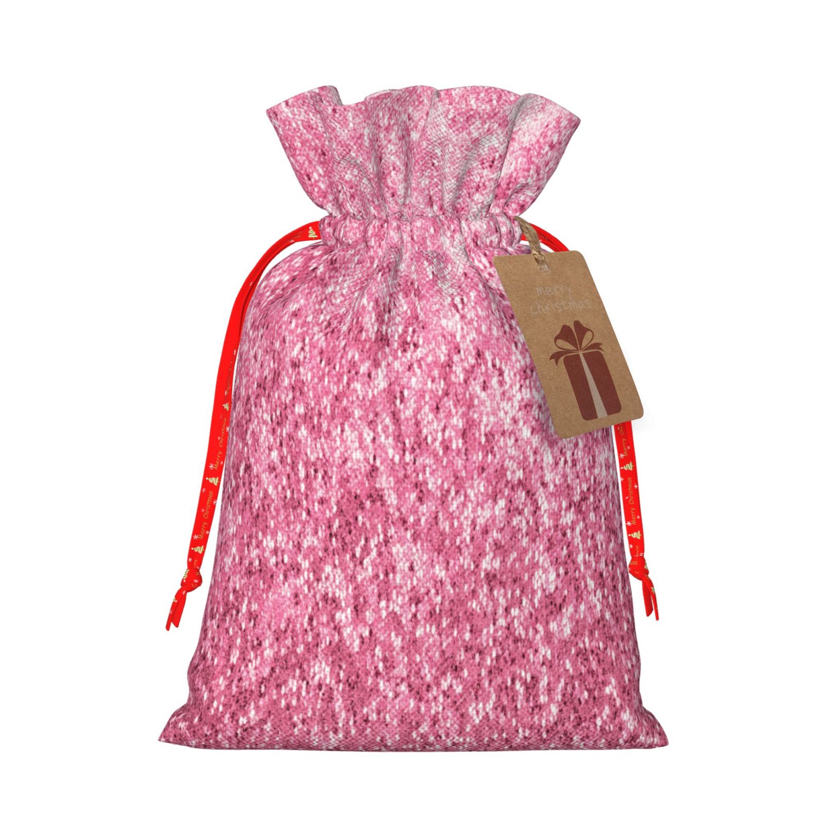 Fuzoiu Pink Glitter Print Christmas Gift Bag,Burlap Gift Bag with ...
