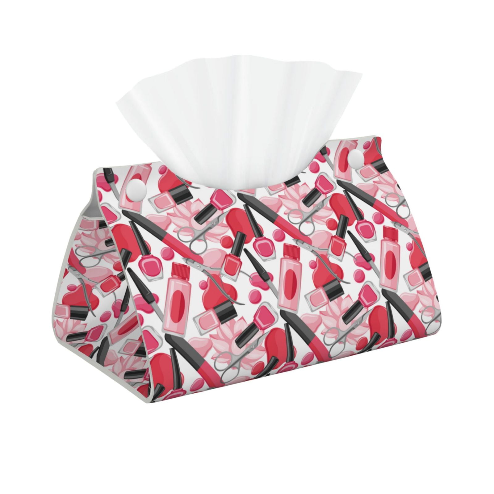 Fuzoiu Pink Makeup Print Tissue Box Cover, PU Leather Tissue Holder ...