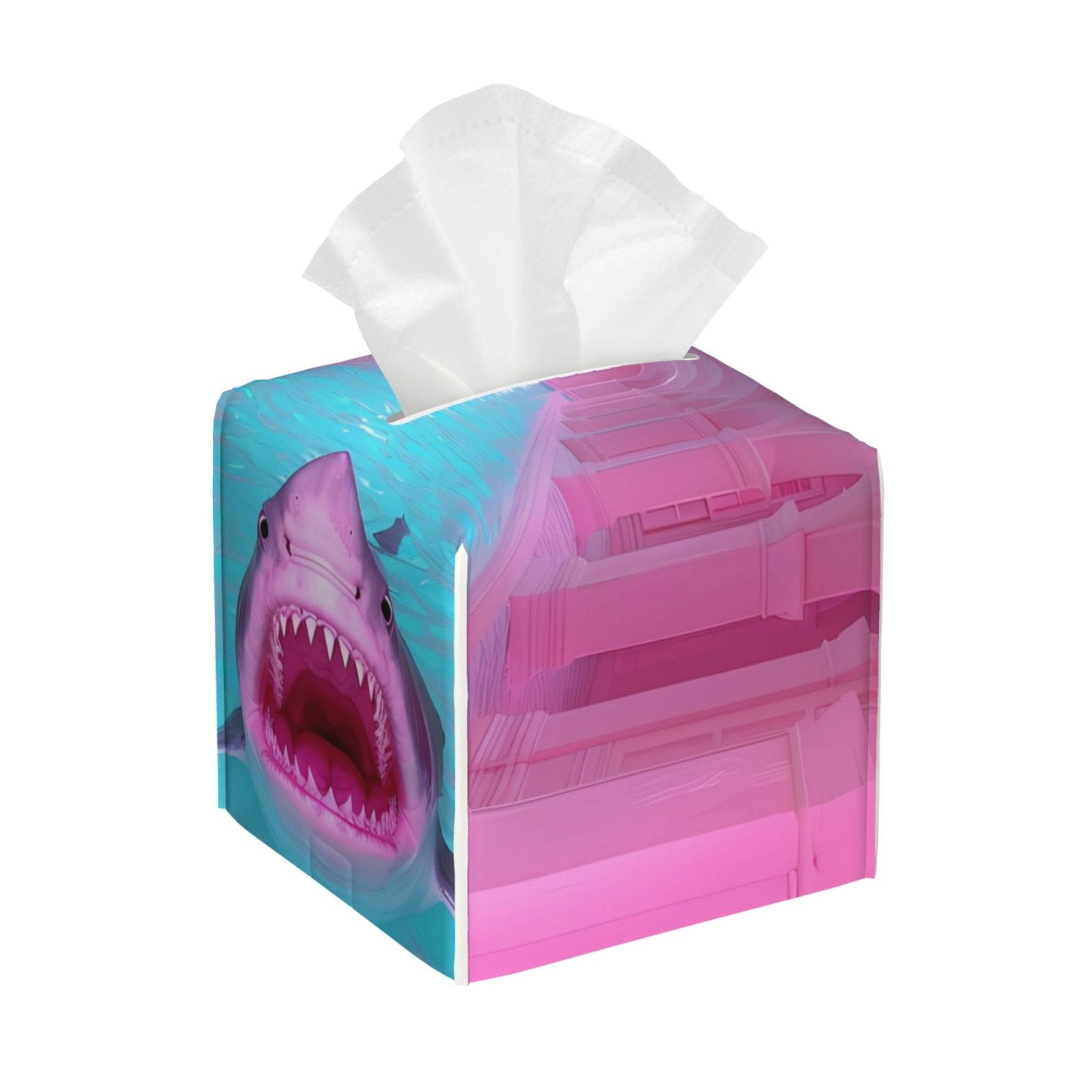 Fuzoiu Pink Shark Pool Fantasy Print Tissue Box Cover Holder, Square ...