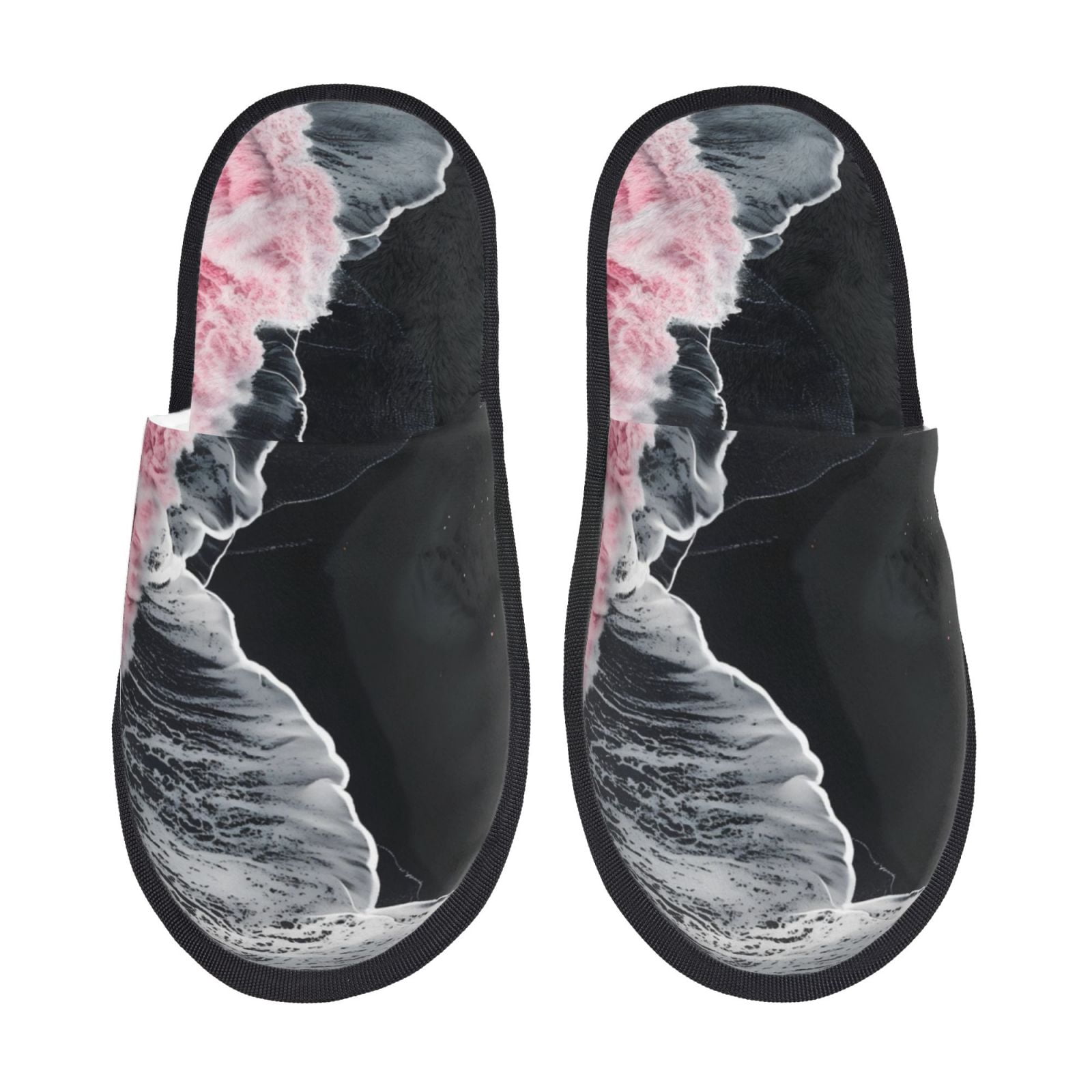 Fuzoiu Pink White Ocean Waves Print Unisex Furry Slippers,Plush Indoor ...
