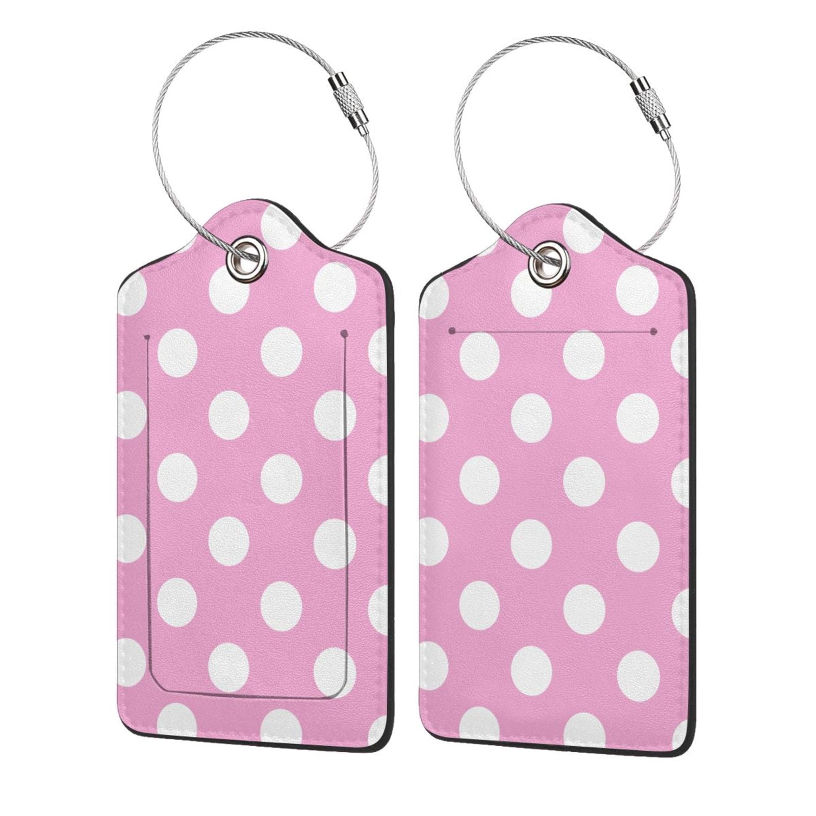 Fuzoiu Pink And White Polka Dot Print Premium Leather Luggage Tag ...