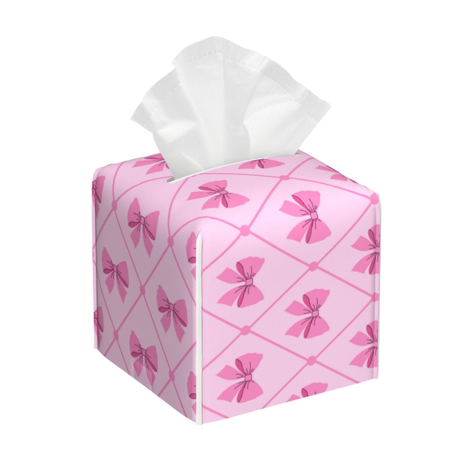 Fuzoiu Pink bows Print Tissue Box Cover Holder, Square Leather Tissue ...