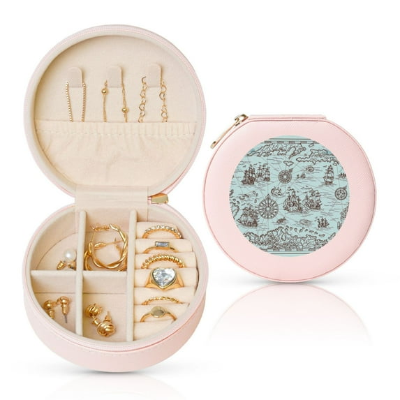 Fuzoiu Pirate Adventure Map Print Portable Jewelry Box,Round Mini ...