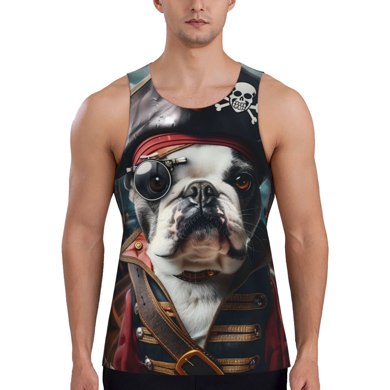 Fuzoiu Pirate Bulldog On Deck Print Men's Workout Tank Tops,Sleeveless ...