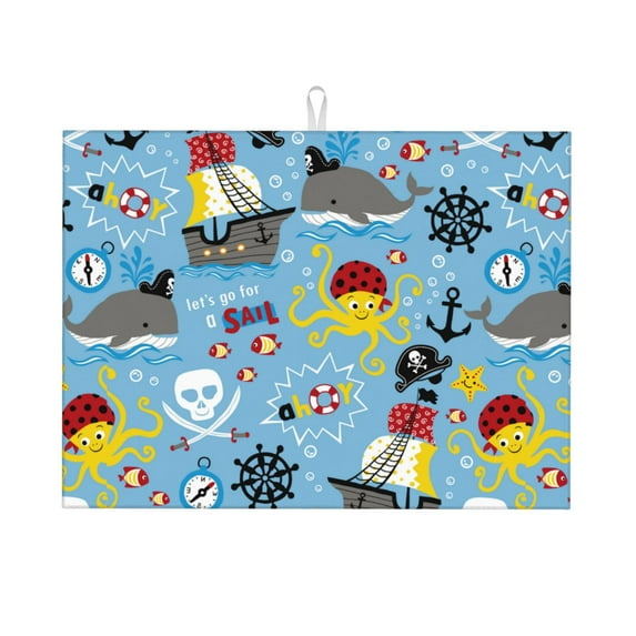 Fuzoiu Pirate Marine Animals Print Absorbent, Reversible Microfiber ...