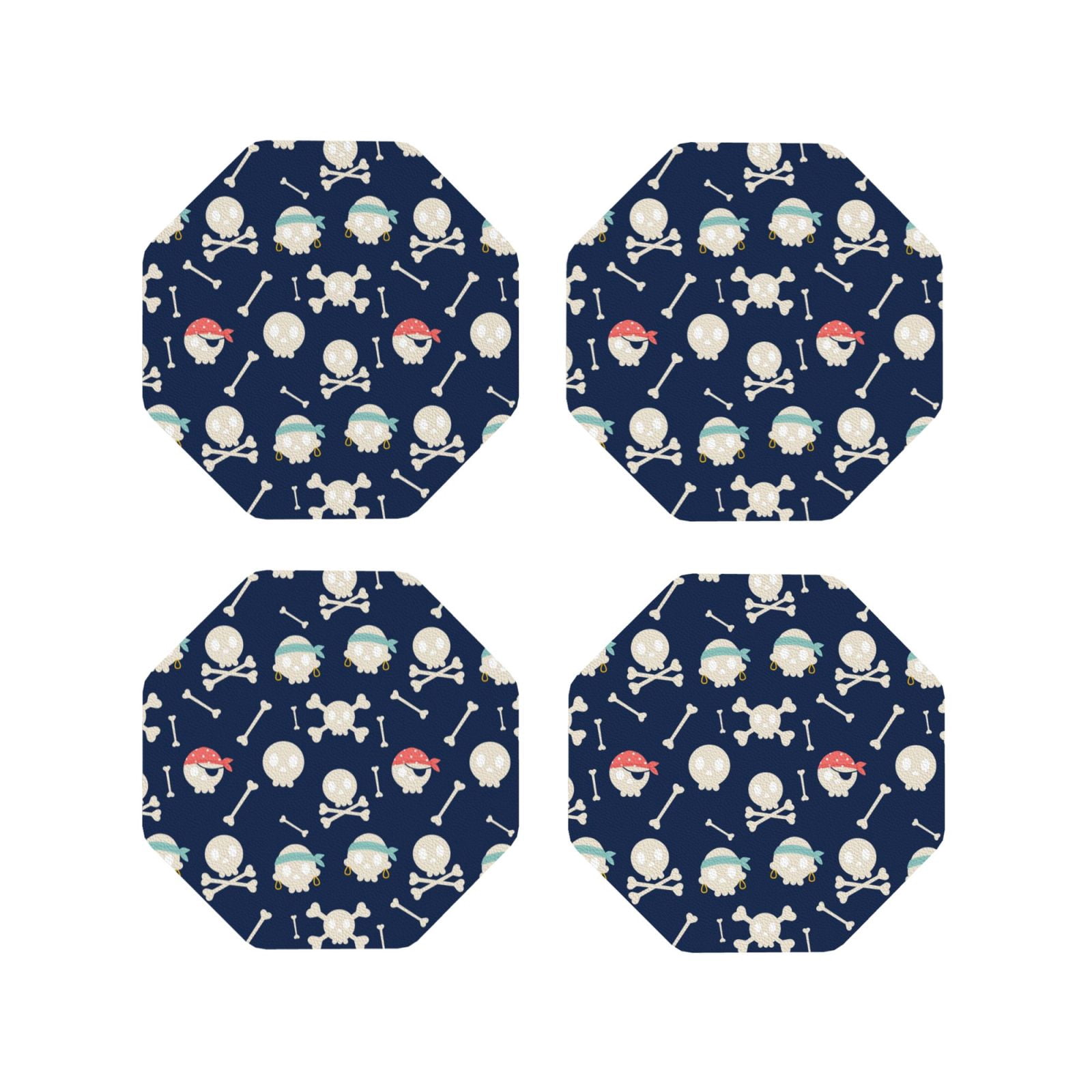 Fuzoiu Pirate Skulls 1 Print Leather Coasters Set,Drink Coasters Set of ...