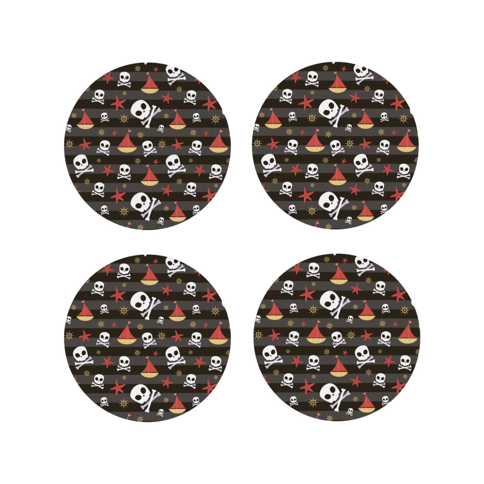 Fuzoiu Pirate skull Print Leather Coasters Set,Drink Coasters Set of 4,for Tabletop Protection ...