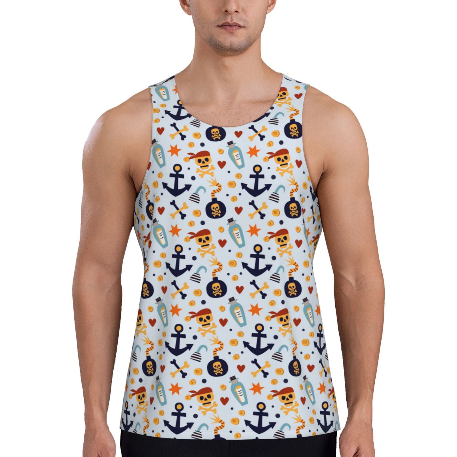 Fuzoiu Pirate skulls Men's Workout Tank Tops,Sleeveless Gym Shirt Quick ...