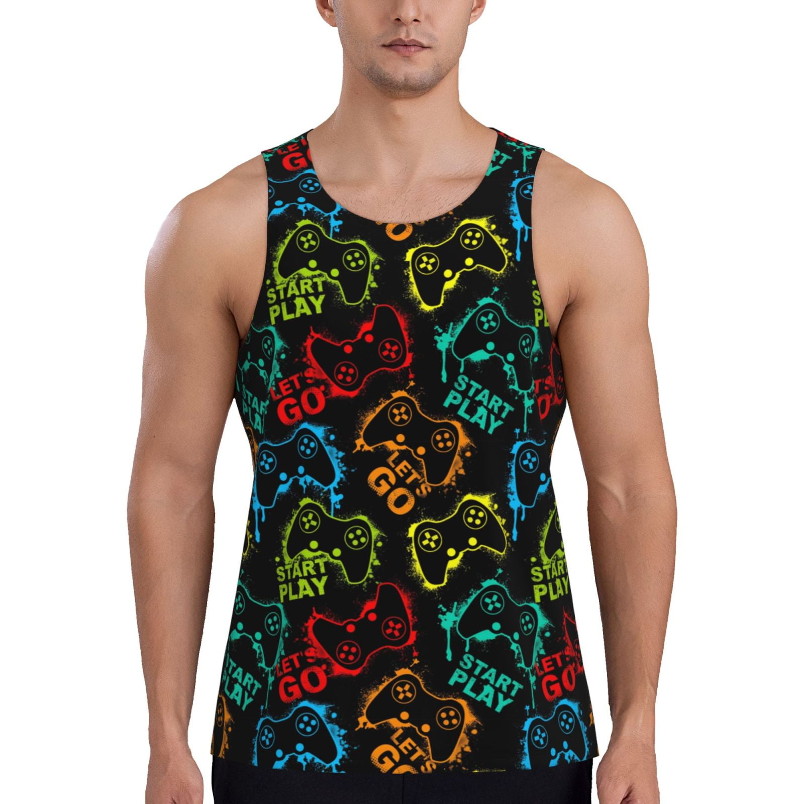 Fuzoiu Play Game Start Print Men's Workout Tank Tops,Sleeveless Gym ...