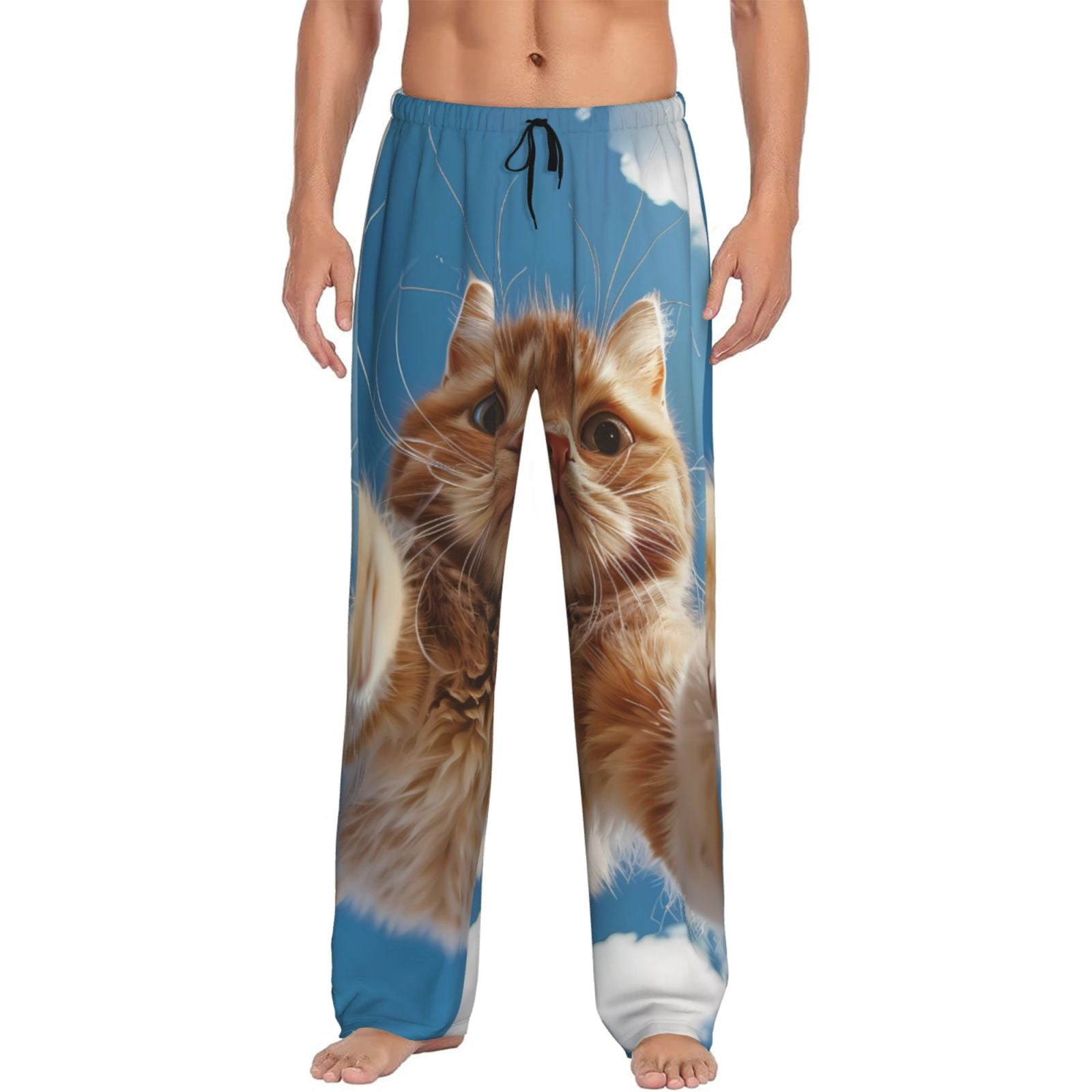 Fuzoiu Playful Cat Fisheye View Print Men's Pajama Pants,Lounge Pants ...
