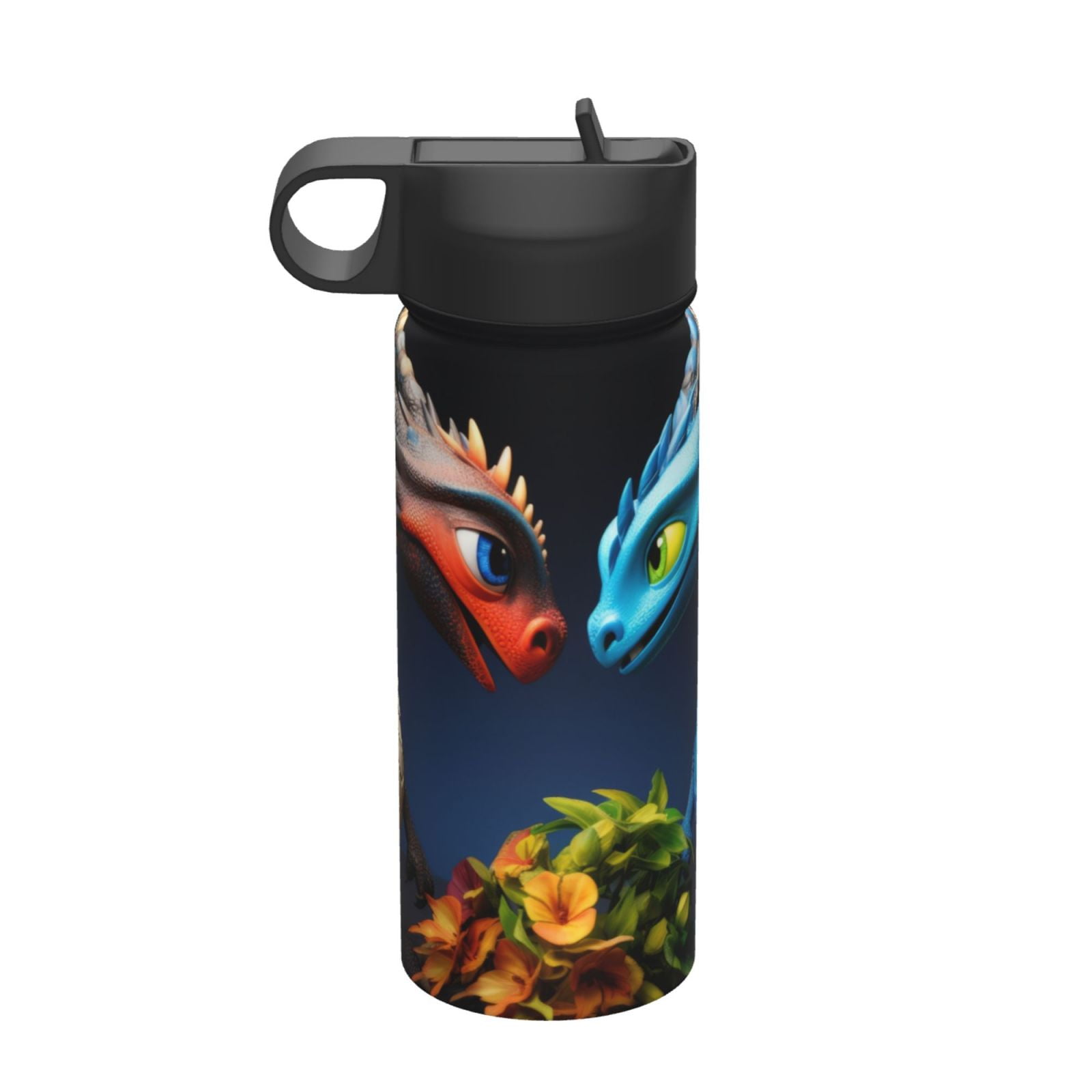 Fuzoiu Playful Colorful Dragons Flowers Print 18oz Insulated Sports ...