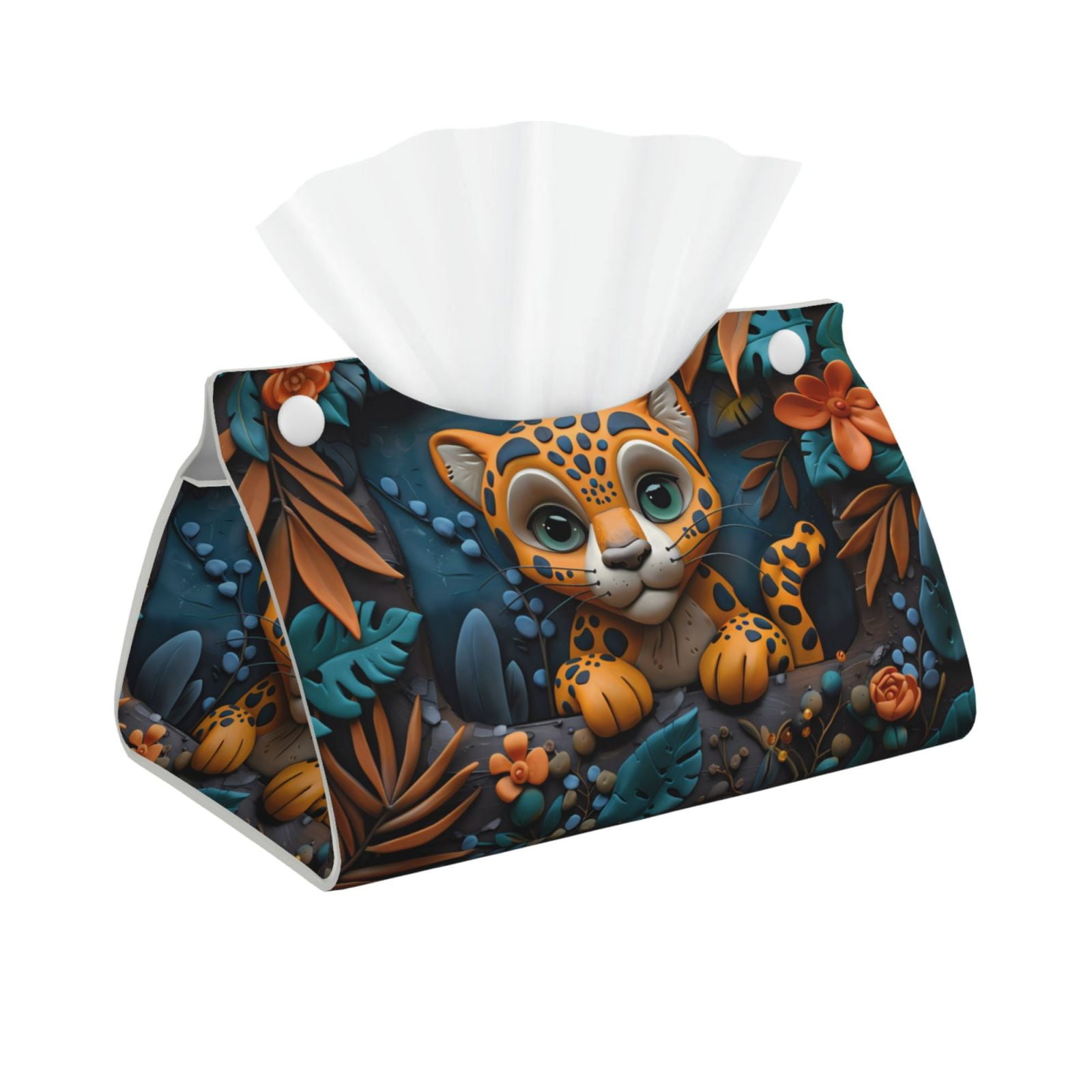 Fuzoiu Playful Leopard Art Print Tissue Box Cover, PU Leather Tissue ...
