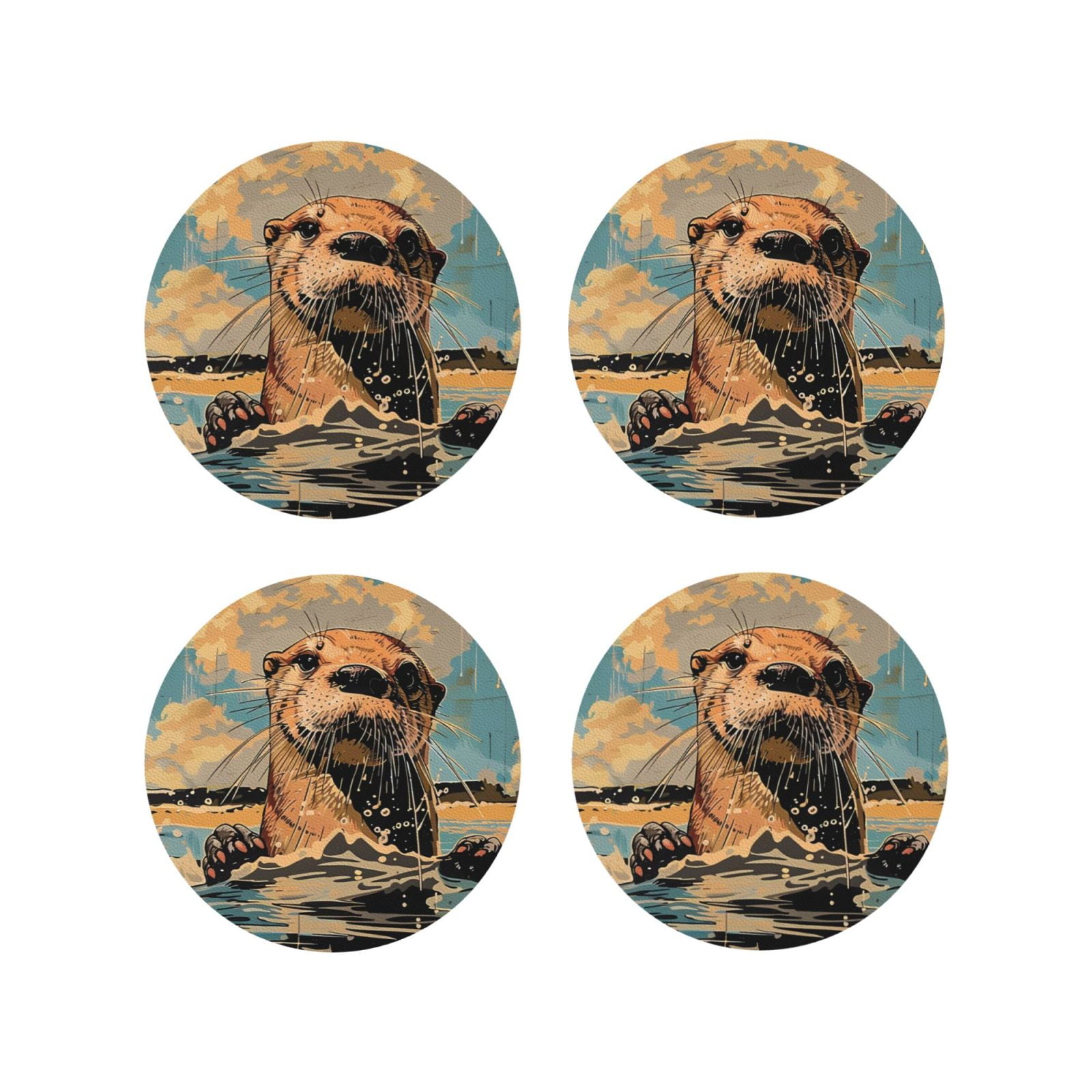Fuzoiu Playful Otter Tropical Beach Print Leather Coasters Set,Drink ...