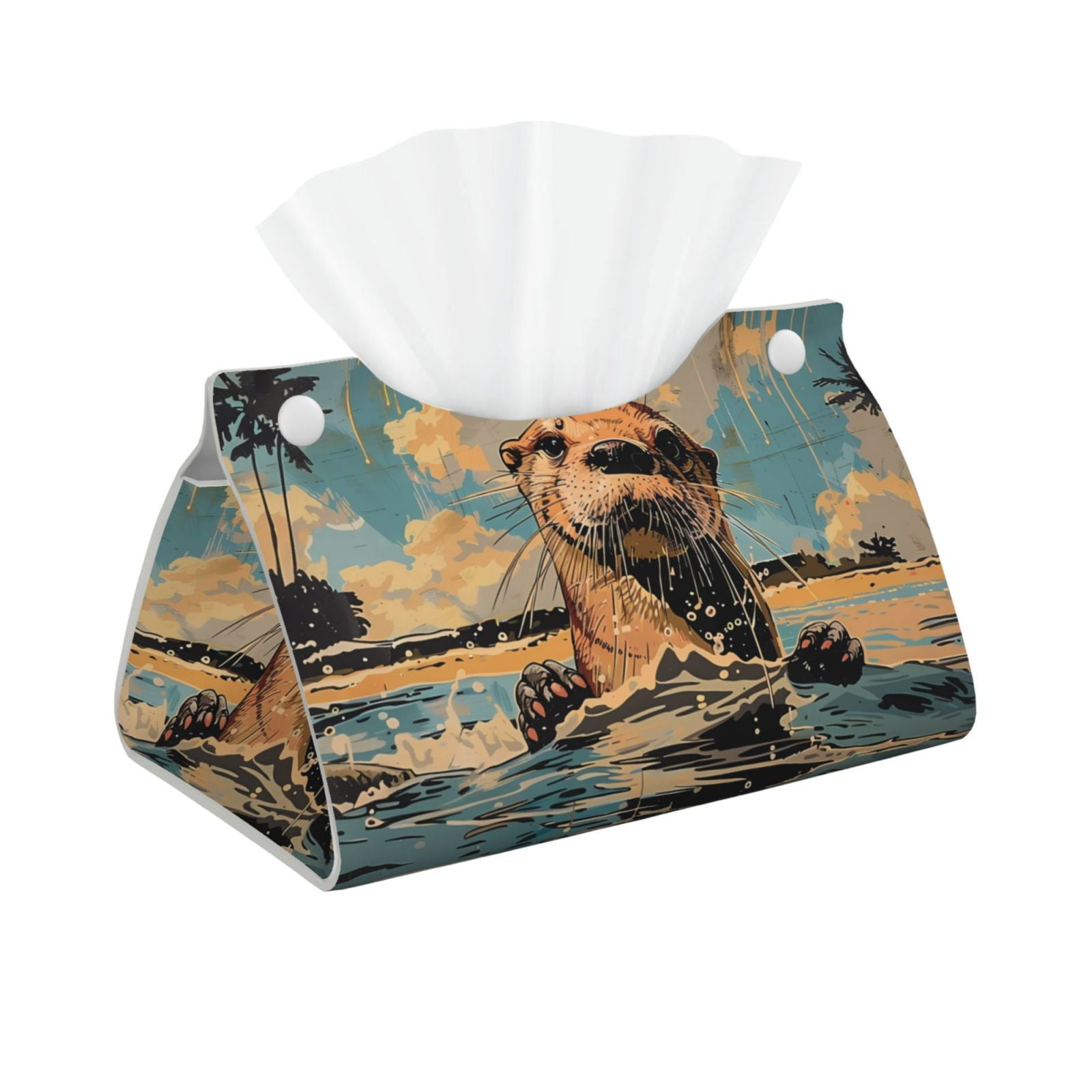 Fuzoiu Playful Otter Tropical Beach Print Tissue Box Cover, PU Leather ...