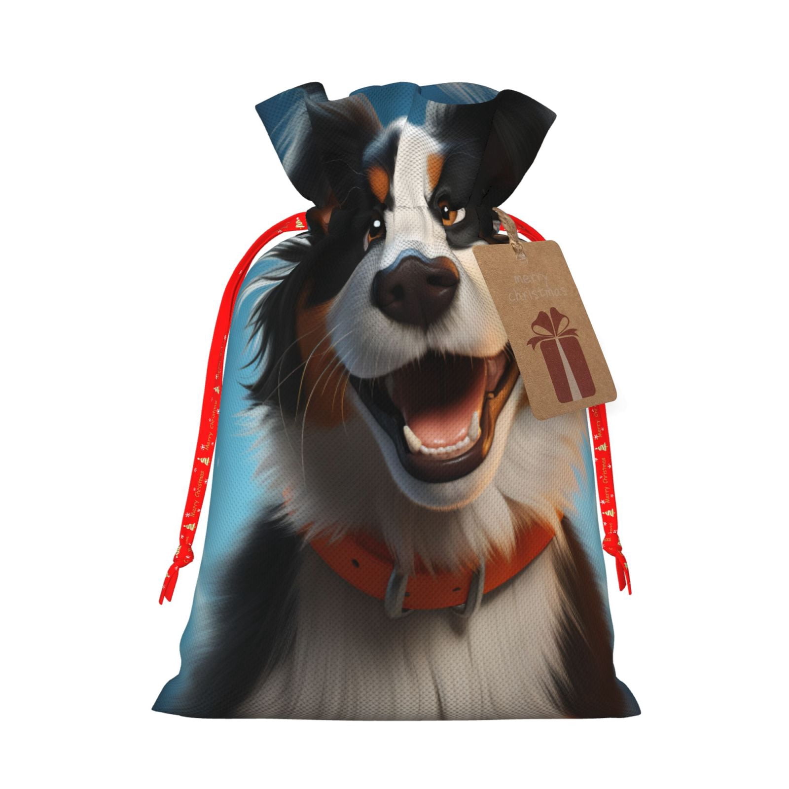 Fuzoiu Playful Smile Cute Dog Print Christmas Gift Bag,Burlap Gift Bag ...