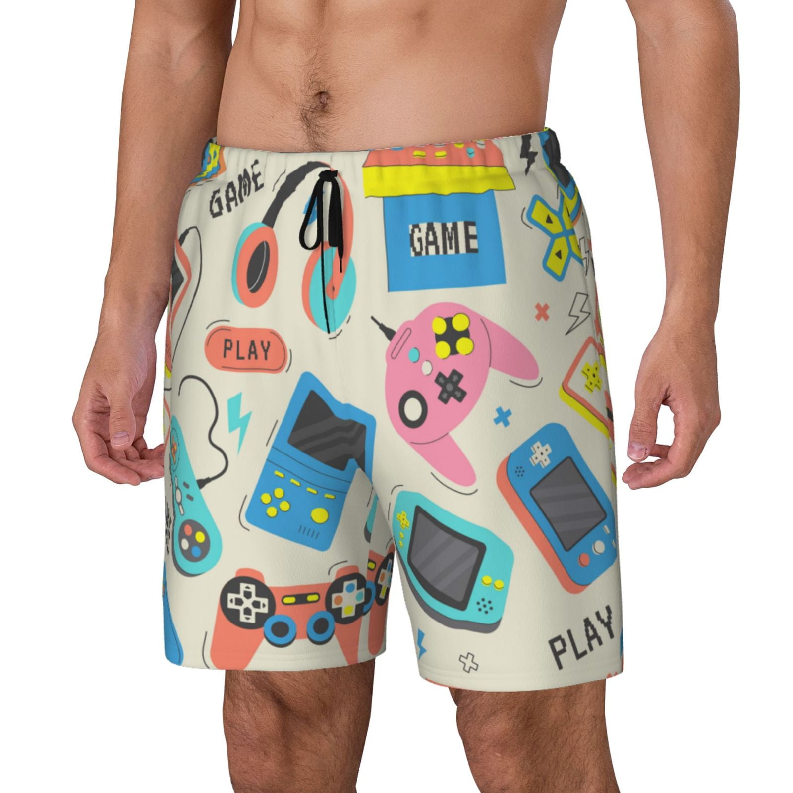 Fuzoiu Playing Video Games Print Men's Swim Shorts,Quick-Dry Double ...