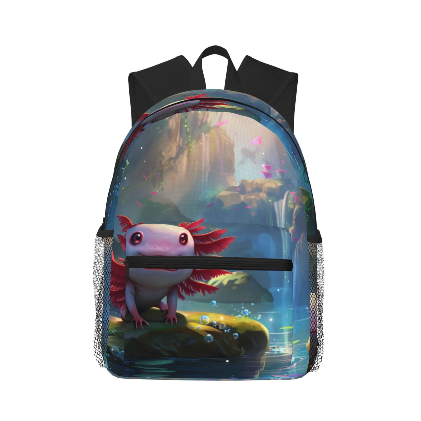 Fuzoiu Pond Cute Axolotl Print School Backpack for Teens,Large Bookbag ...