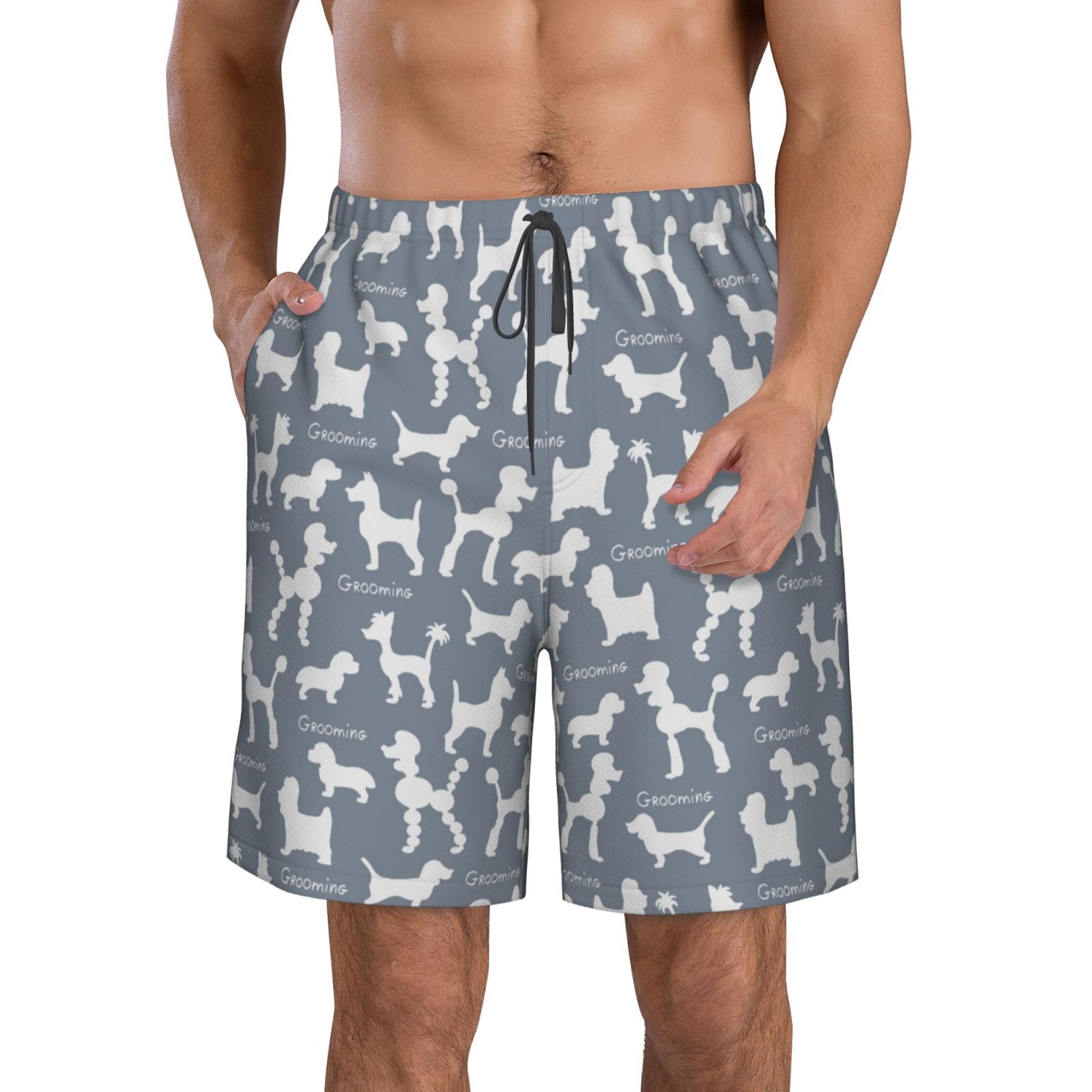 Fuzoiu Poodle Dog Print Men's Beach Shorts,Men's Swim Trunks,Quick Dry ...