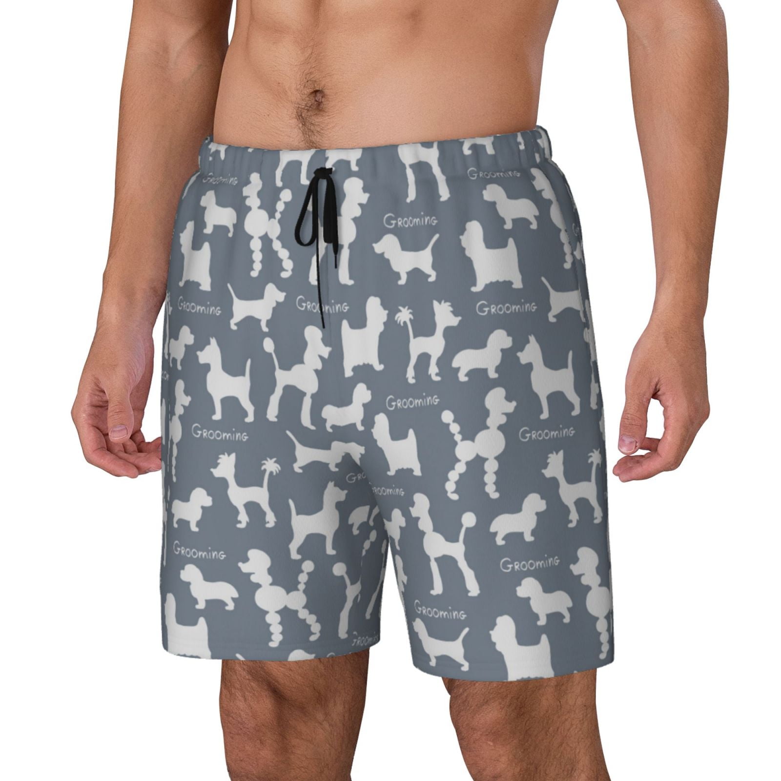 Fuzoiu Poodle Dog Print Men's Swim Shorts,Quick-Dry Double-Layer Swim ...