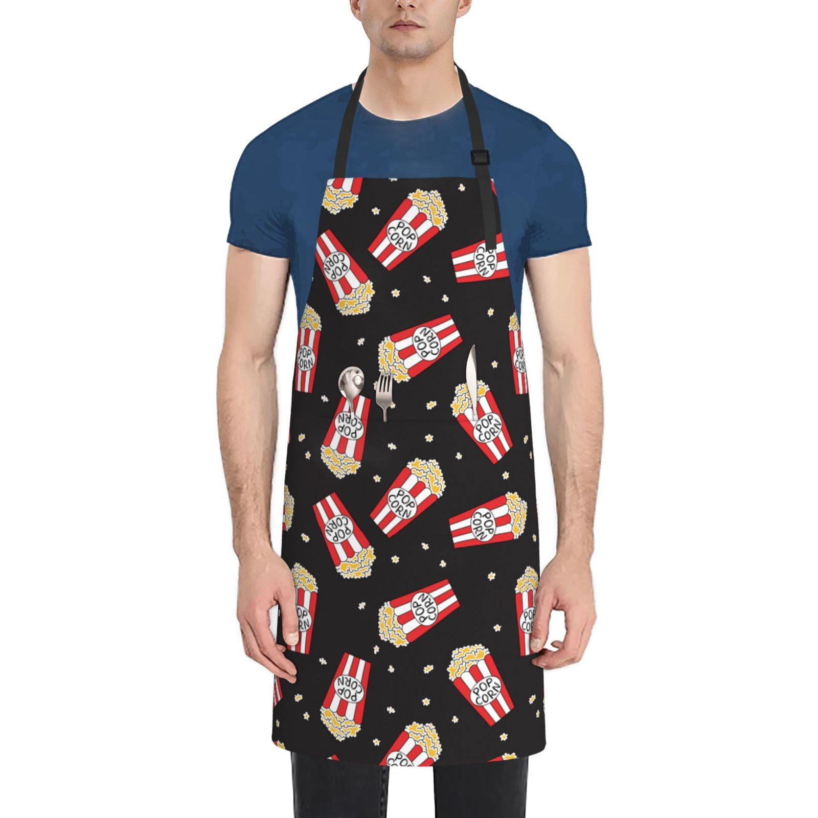 Fuzoiu Popcorn Print Adjustable Waterproof Apron with Pockets ...