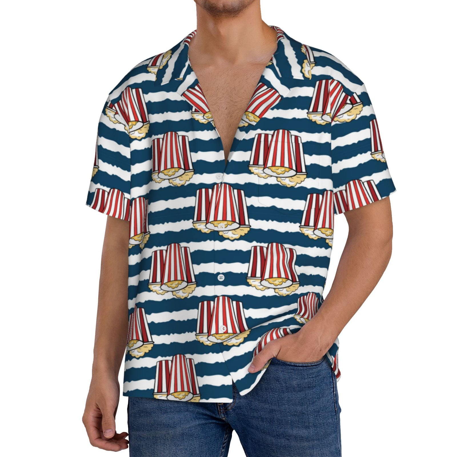 Fuzoiu Popcorn Print Men's Casual Short,Men's Short Sleeve Shirt,Mens ...