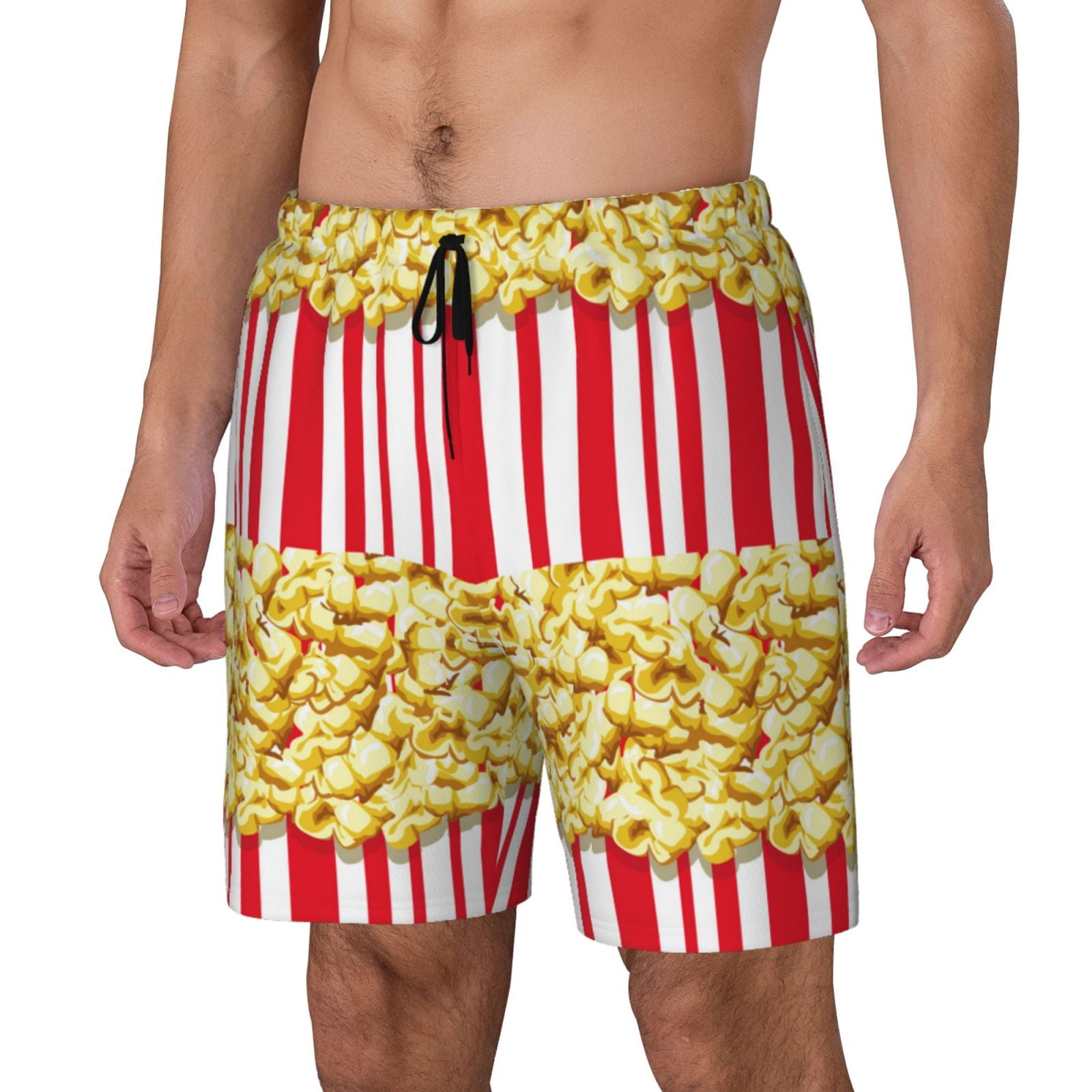 Fuzoiu Popcorn Print Men's Swim Shorts,Quick-Dry Double-Layer Swim ...
