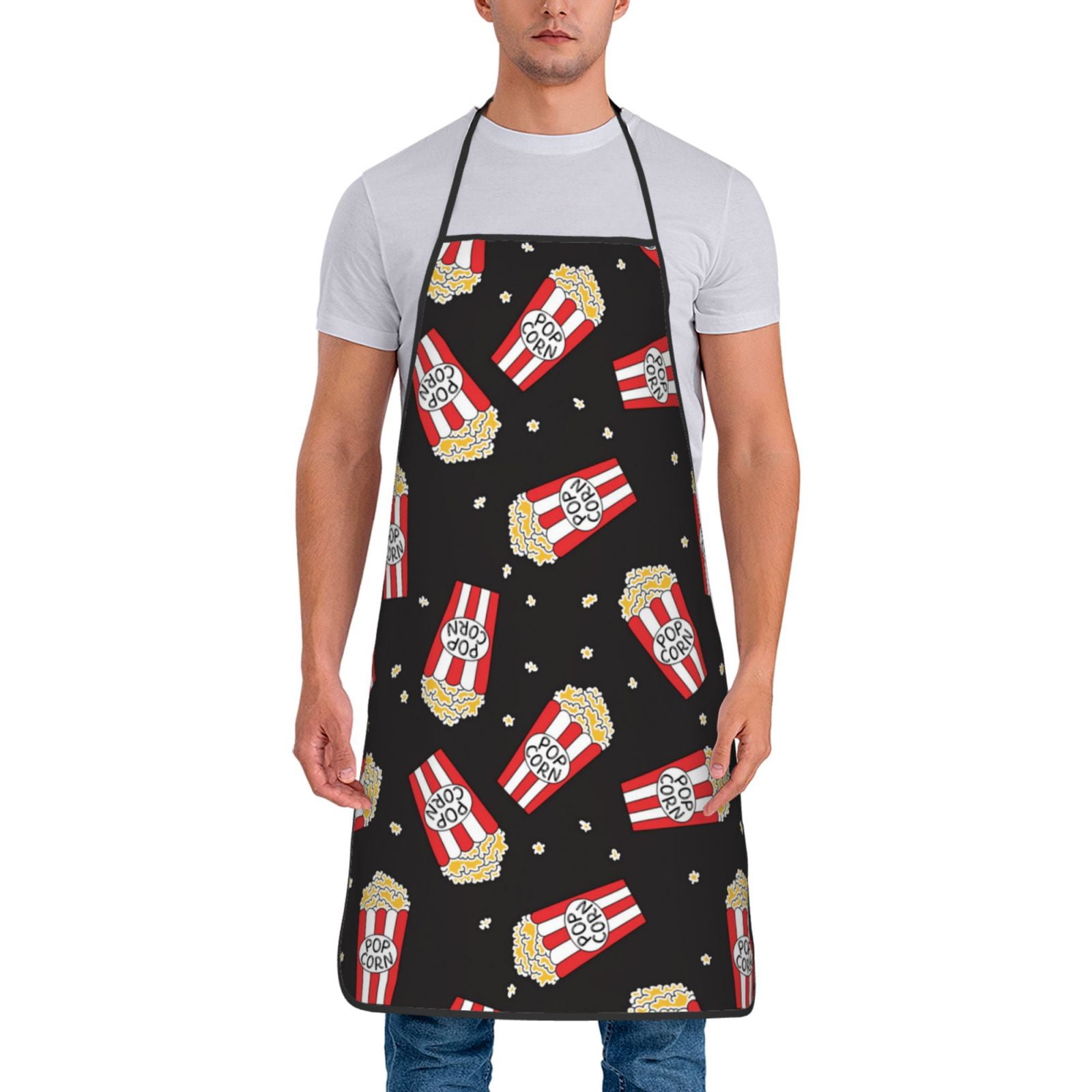 Fuzoiu Popcorn Print Waterproof Apron, Kitchen Apron for Women Men Chef ...