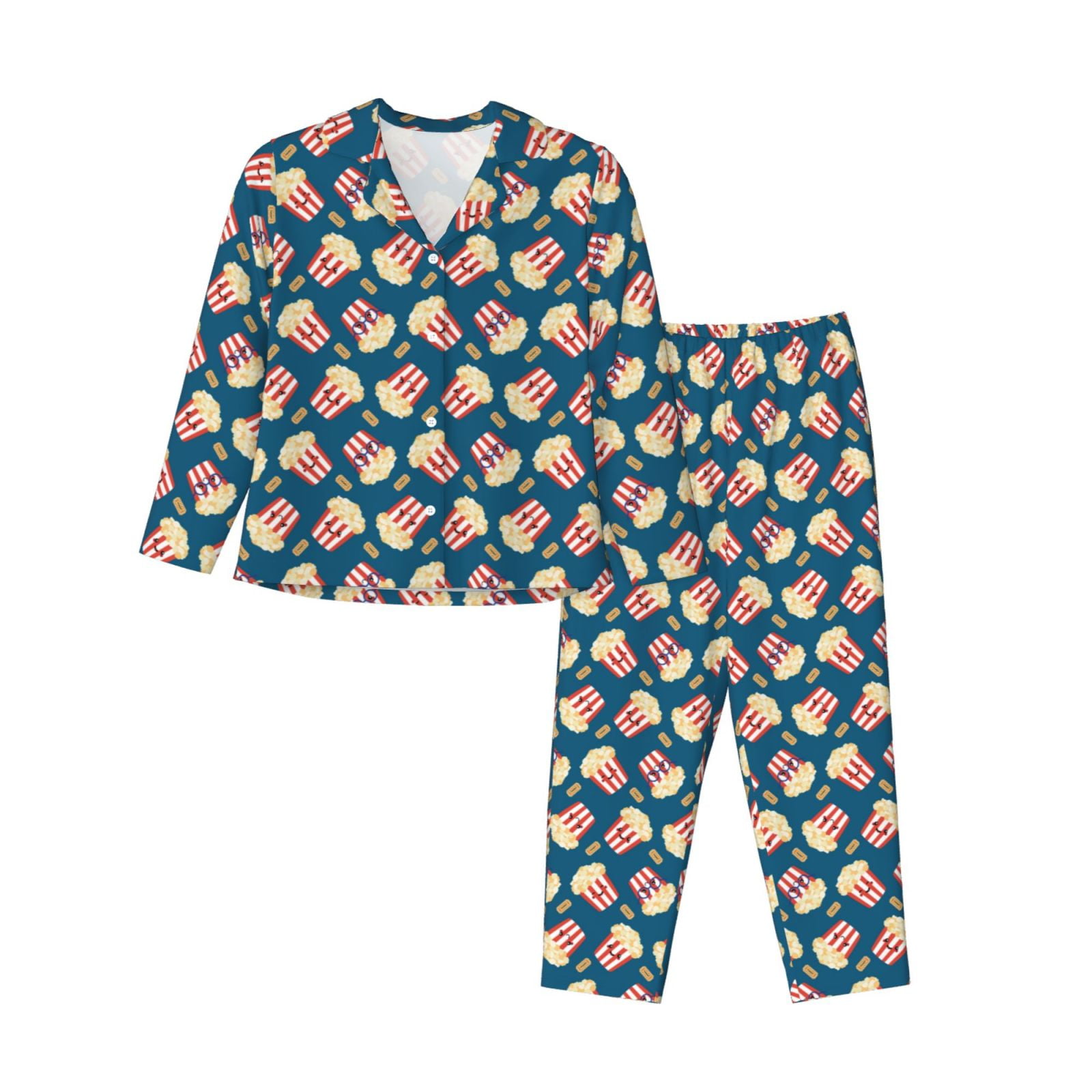 Fuzoiu Popcorn With Glasses Print Women's Long-Sleeved Pajama,Lounge ...