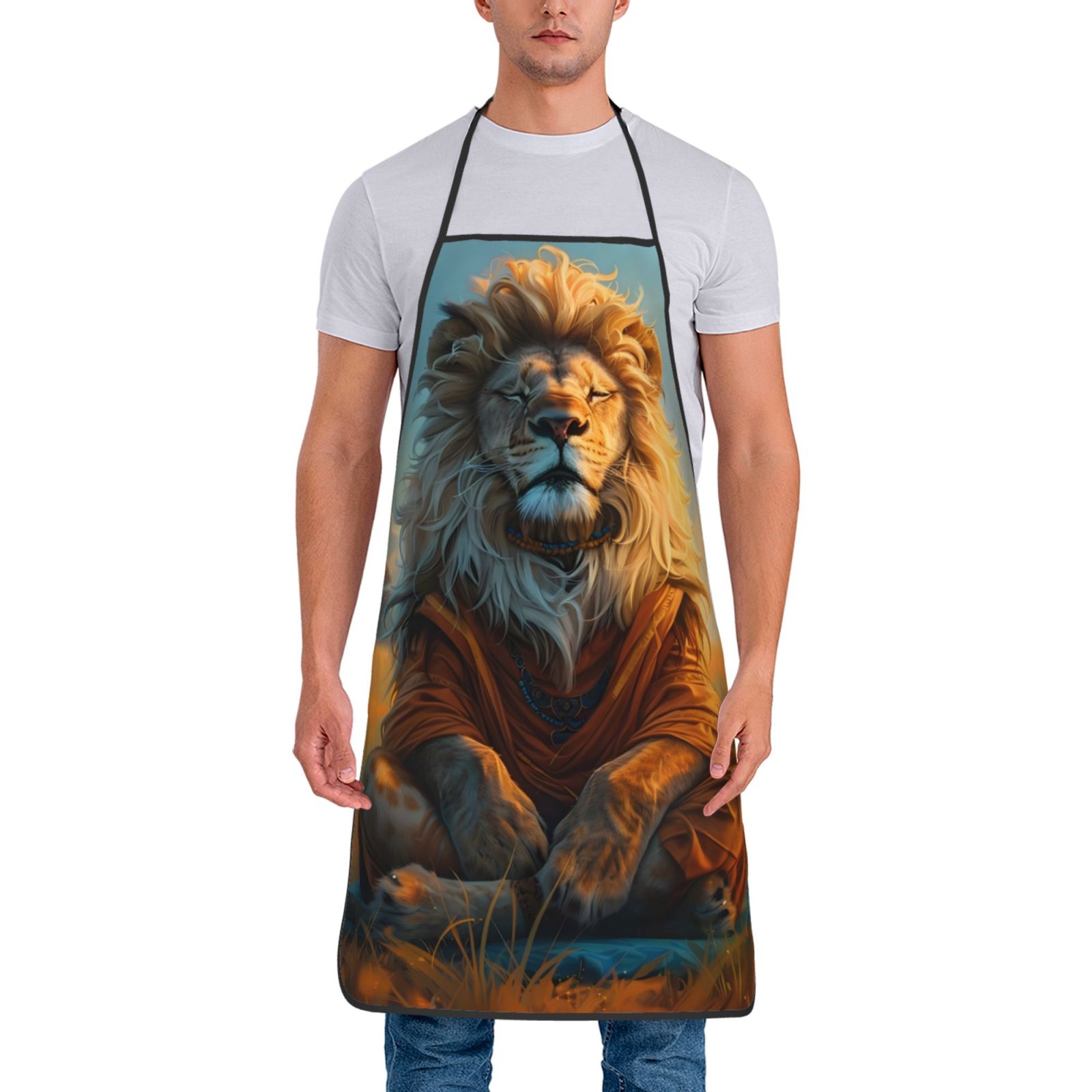 Fuzoiu Prairie Meditating Lion Print Waterproof Apron, Kitchen Apron ...