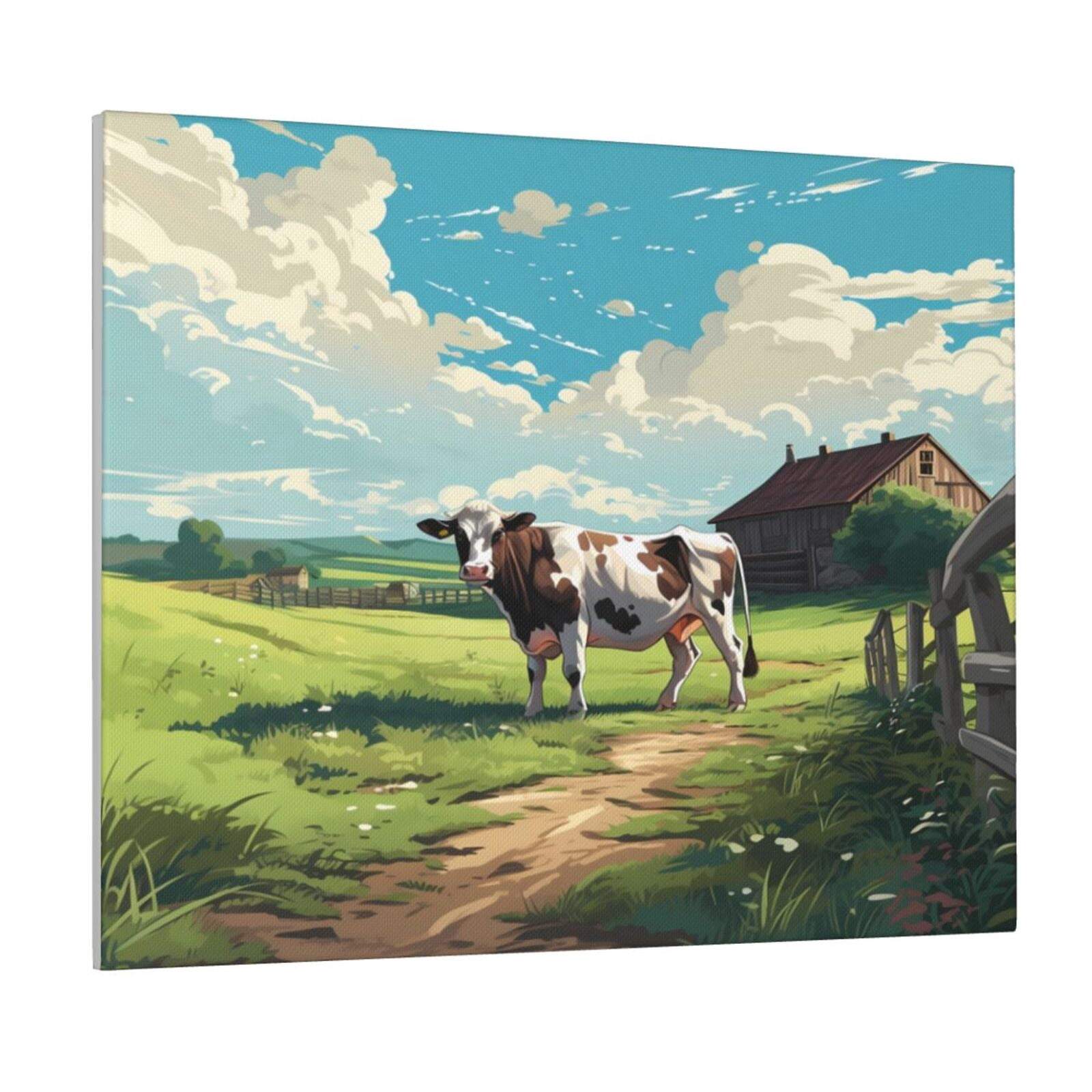 Fuzoiu Prairie Pasture Cow Print Canvas Wall Art for Bathrooms,Wall ...