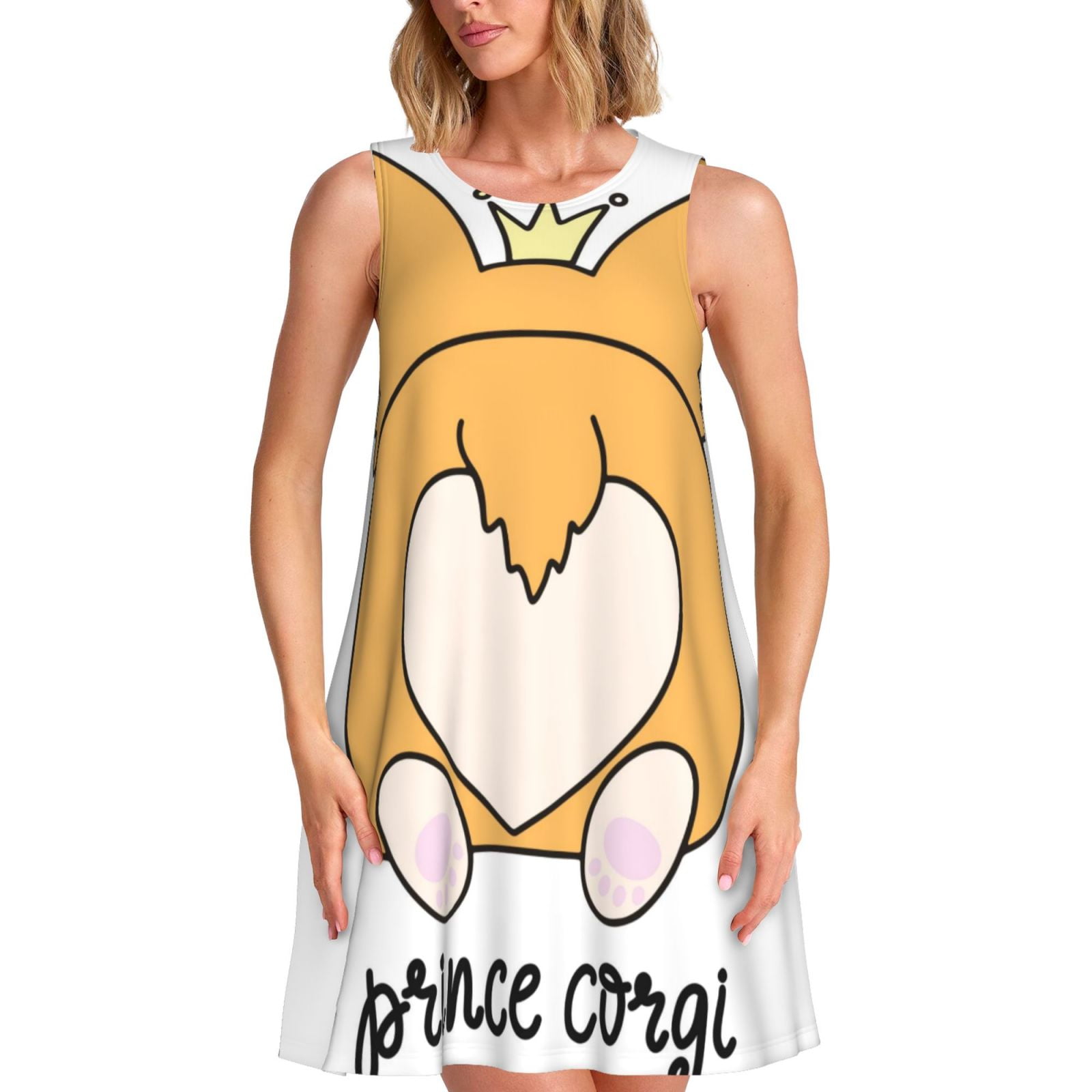Fuzoiu Prince Corgi Dog Print Women's Sleeveless Dress,Summer Dresses ...
