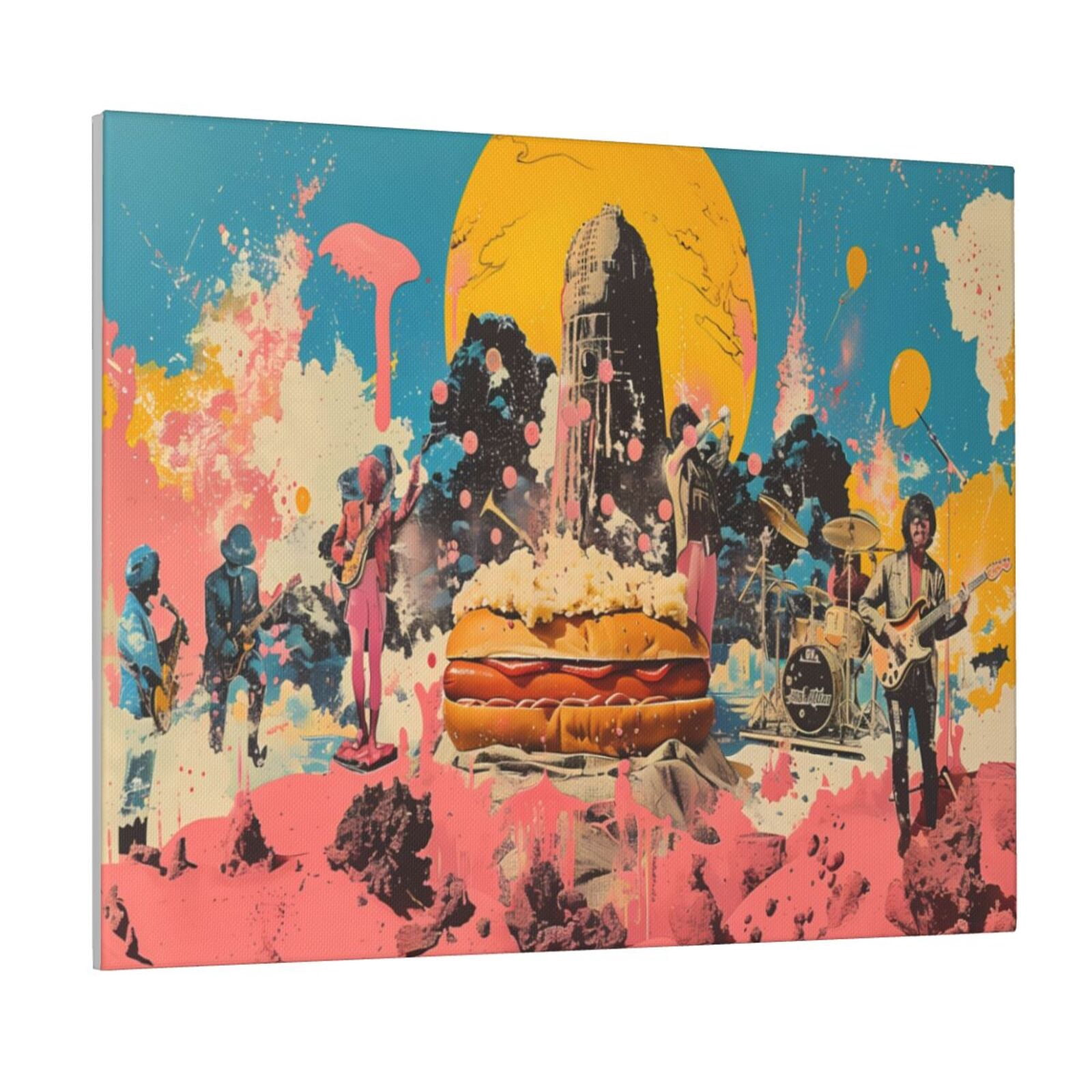 Fuzoiu Psychedelic Band Hotdog Art Print Canvas Wall Art for Bathrooms ...