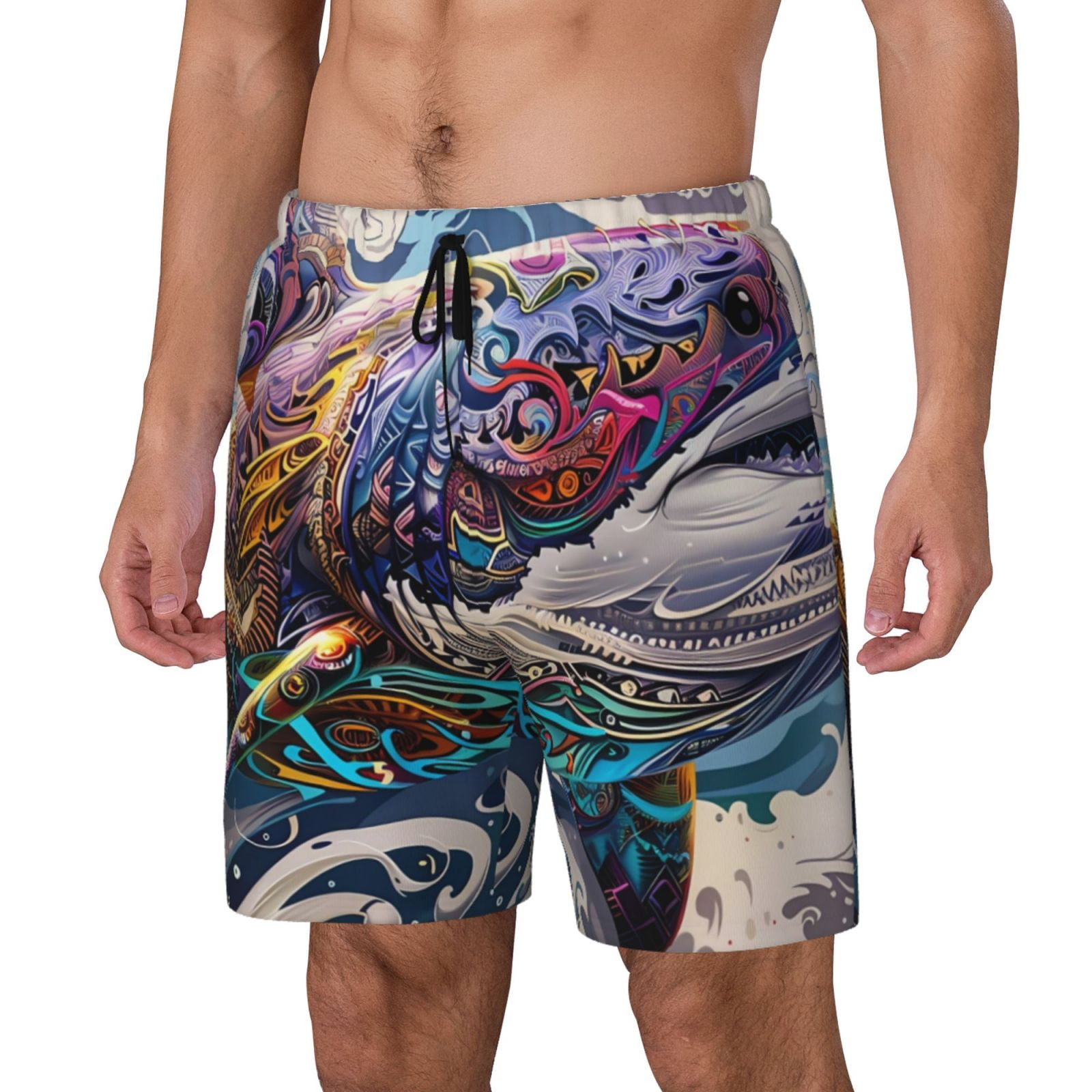 Fuzoiu Psychedelic Shark Artwork Print Men's Swim Shorts,Quick-Dry ...