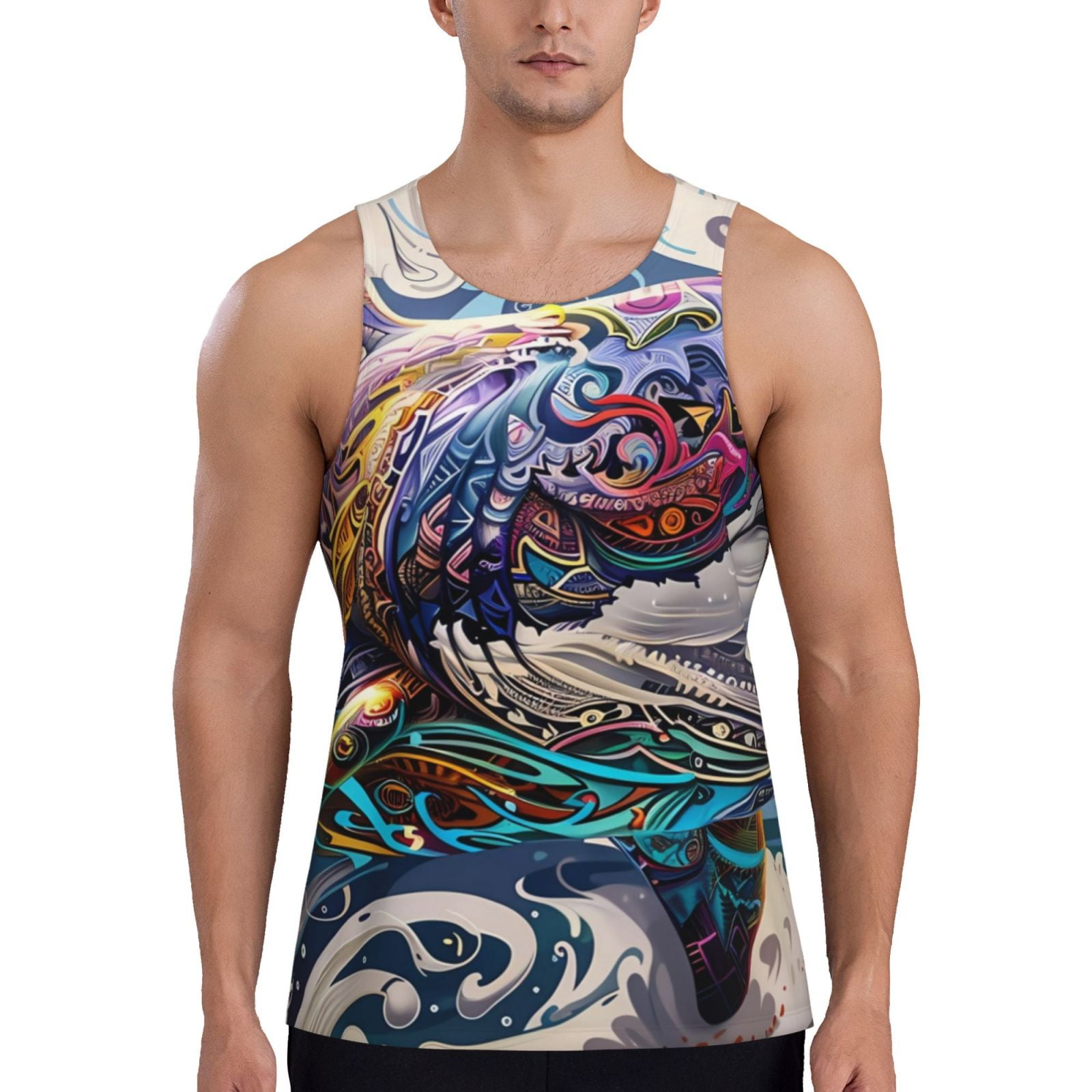 Fuzoiu Psychedelic Shark Artwork Print Men's Workout Tank Tops ...