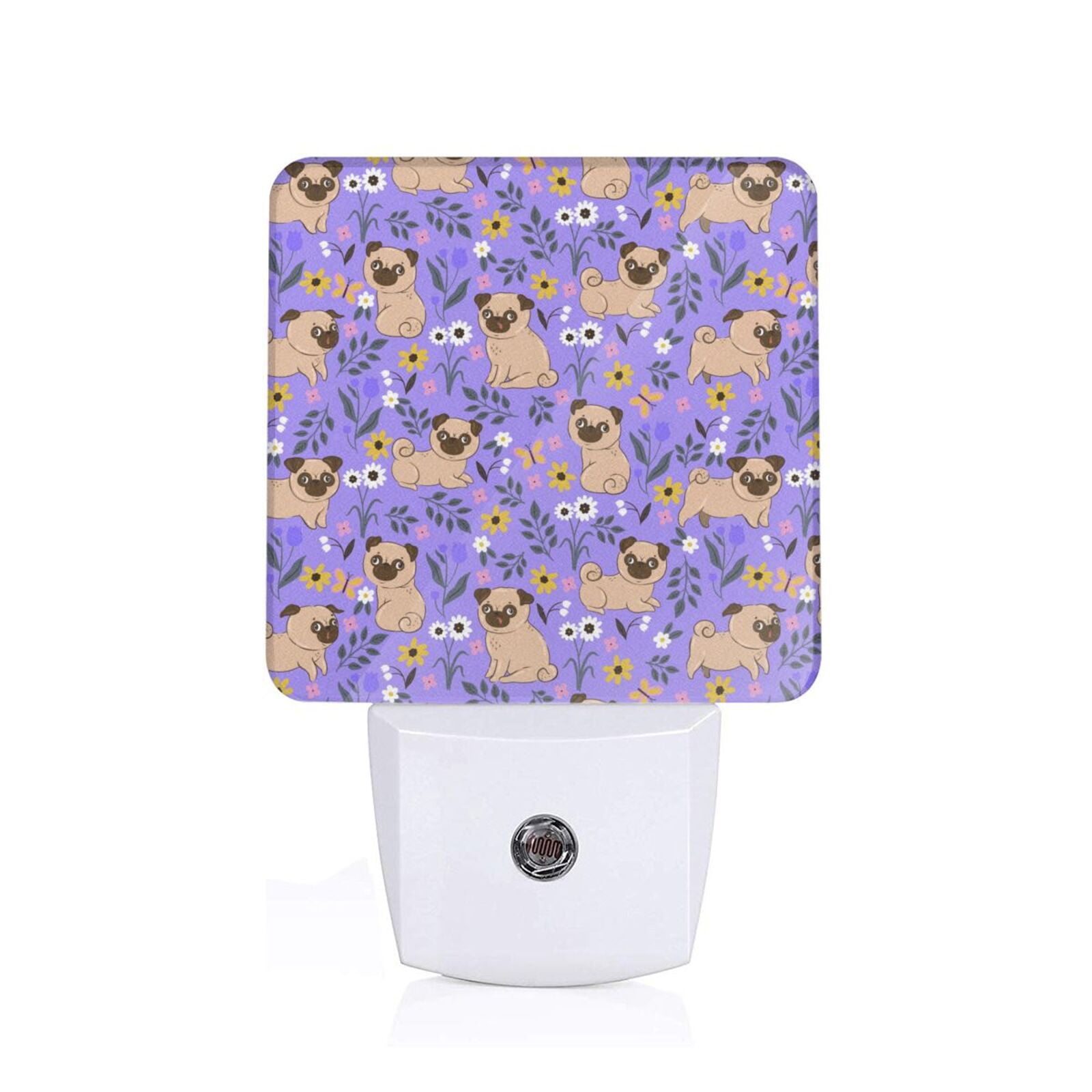 Fuzoiu Pugs and Flowers Print Dusk to Dawn LED Night Light with Light ...