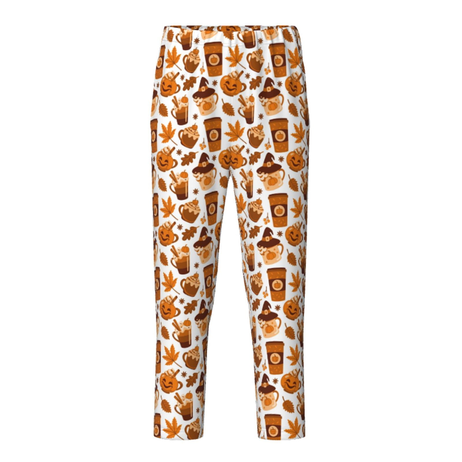Fuzoiu Pumpkin Witch Hat Coffee Print Teenagers' Pajama Pants,Lounge ...
