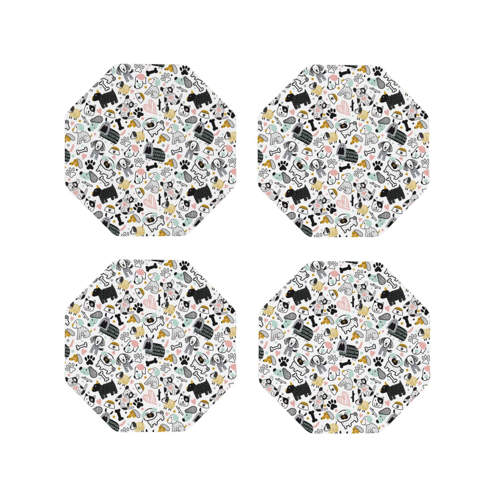 Fuzoiu Puppy Print Leather Coasters Set,Drink Coasters Set of 4,for ...