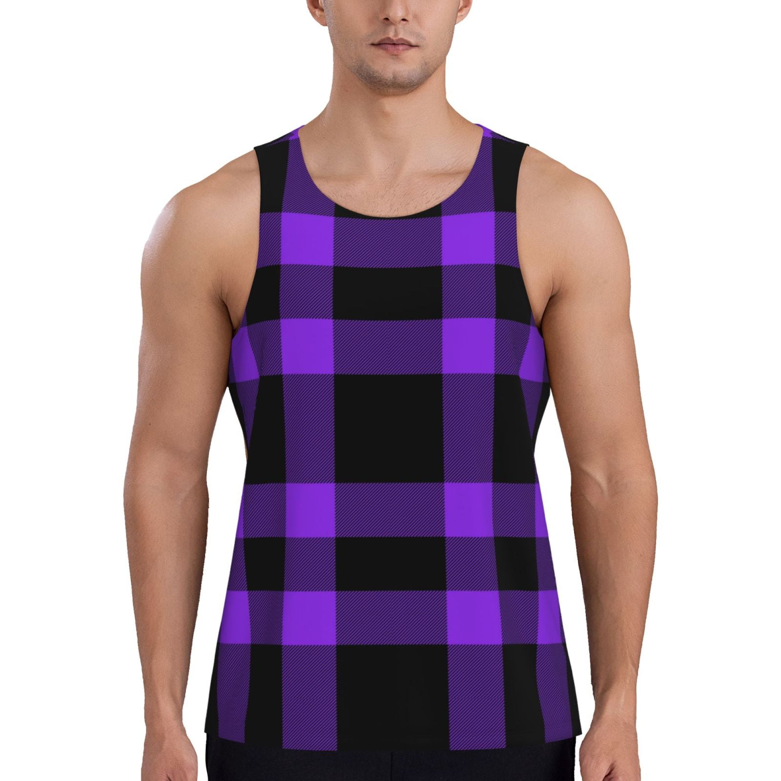 Fuzoiu Purple Buffalo Plaid Print Men's Workout Tank Tops,Sleeveless ...