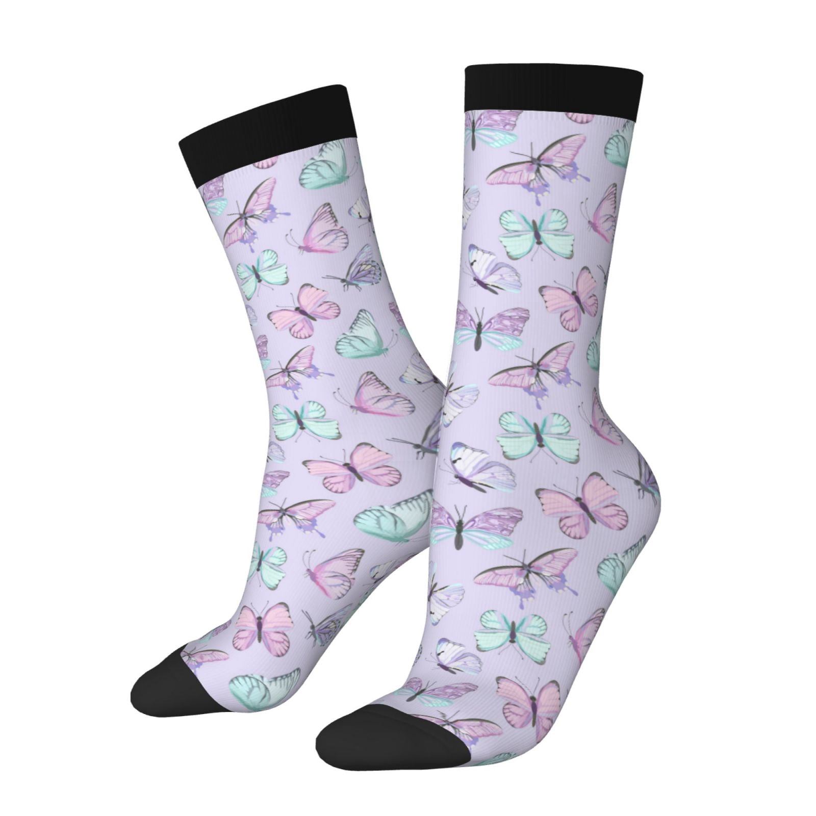 Fuzoiu Purple Butterfly Print Athletic Crew Socks for Men & Women ...