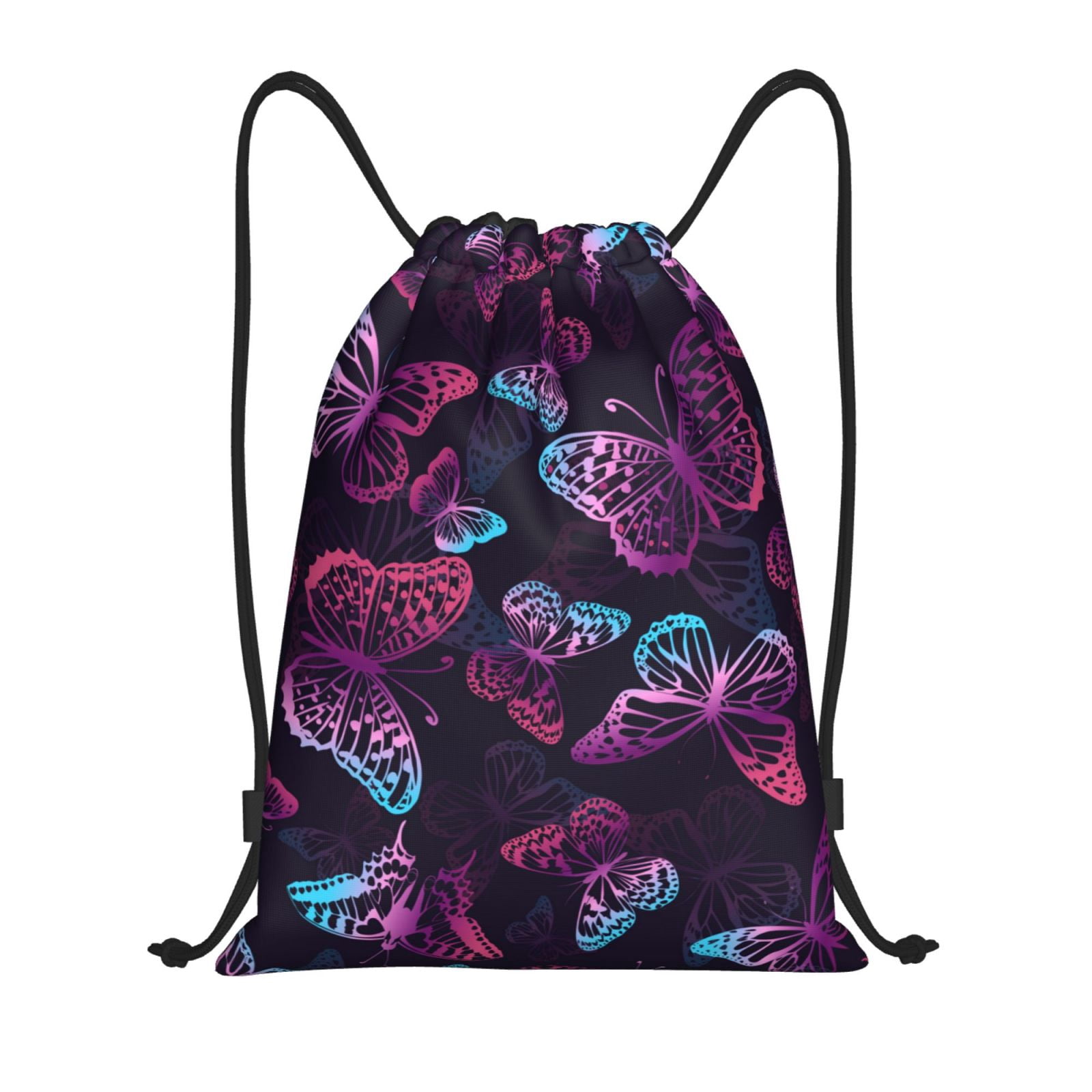 Fuzoiu Purple Butterfly Print Drawstring Backpack for Gym, Travel, Yoga ...
