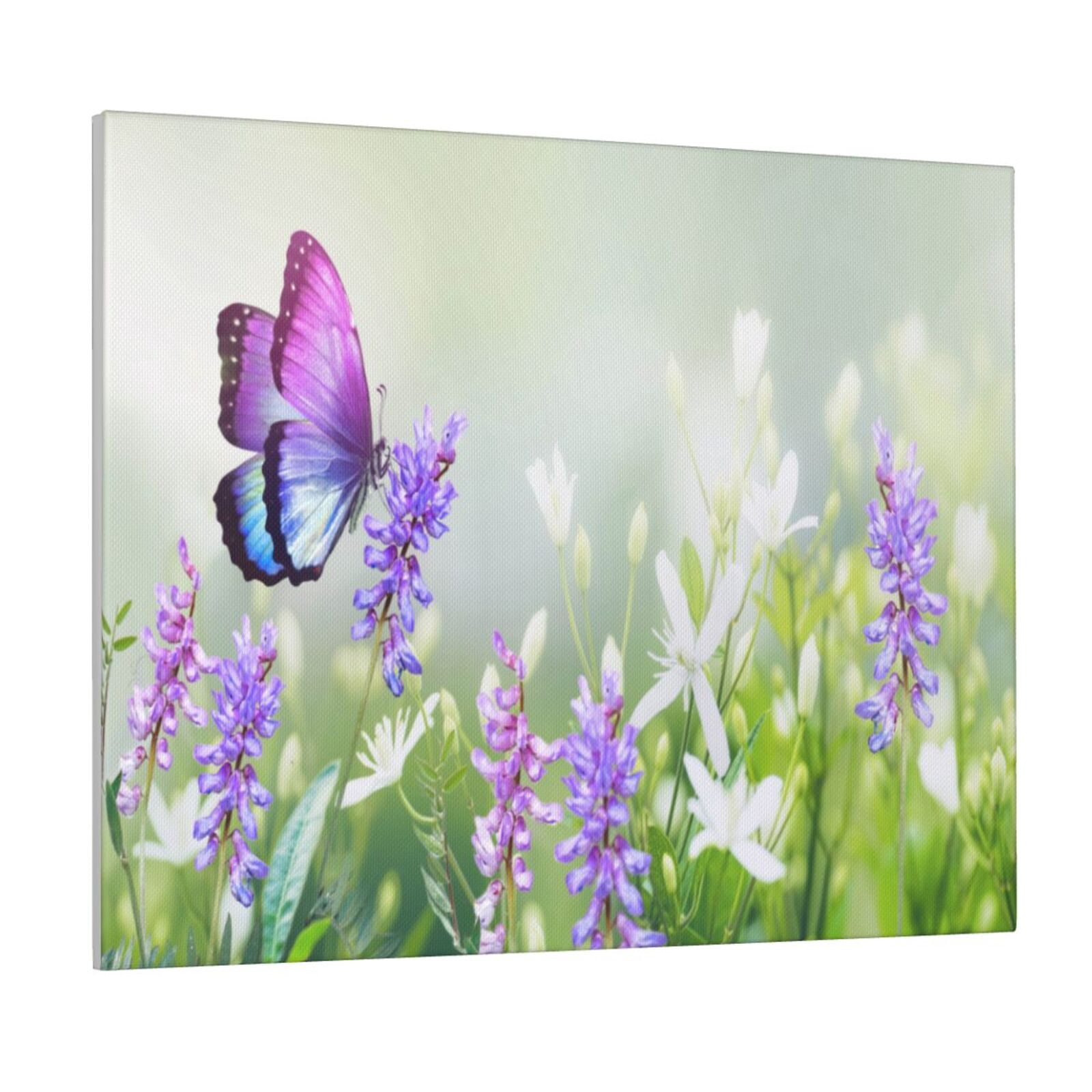 Fuzoiu Purple Butterfly On Wild Print Canvas Wall Art for Bathrooms ...