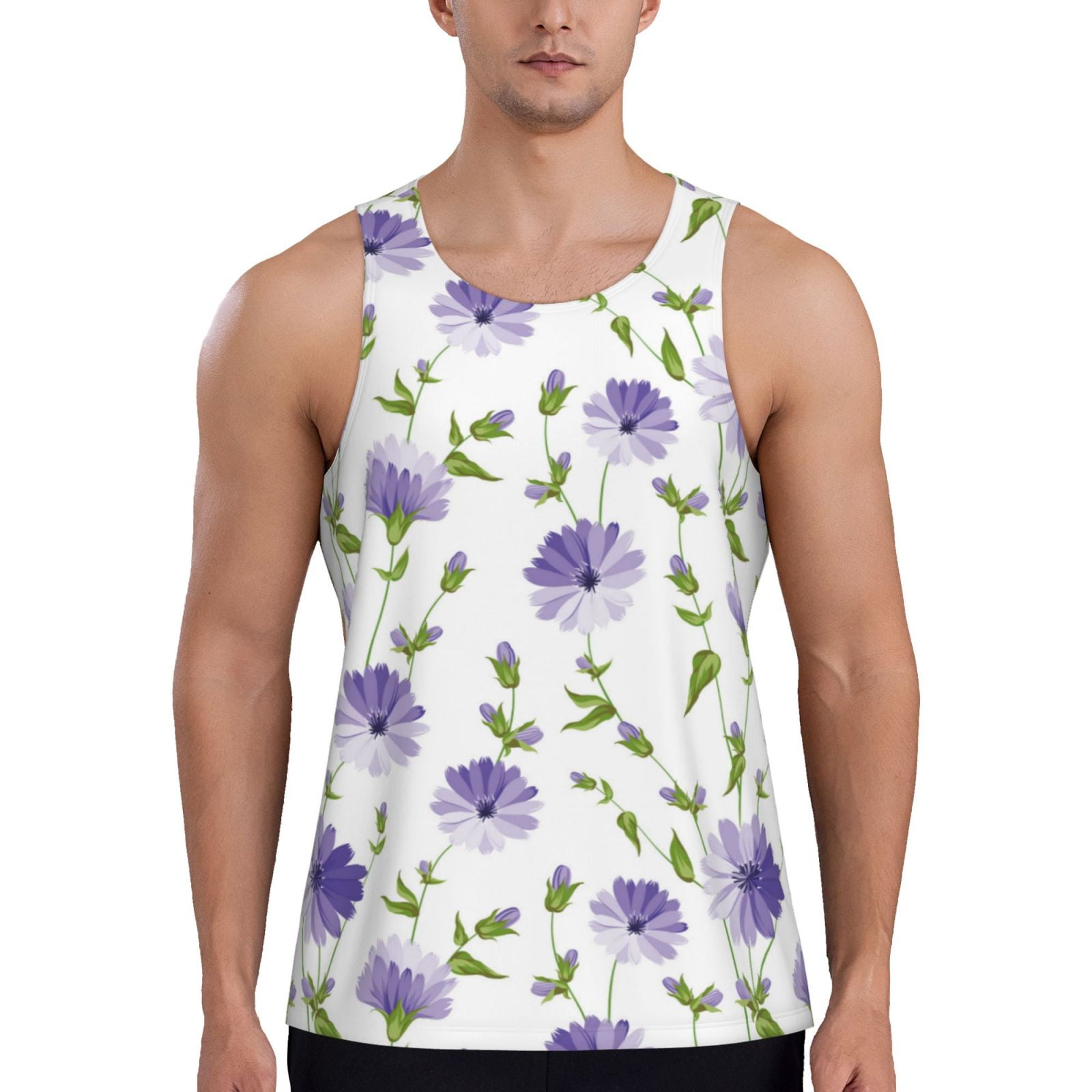 Fuzoiu Purple Chicory Print Men's Workout Tank Tops,Sleeveless Gym ...