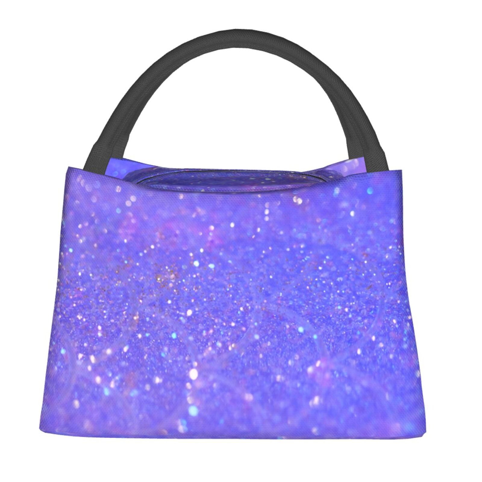 Fuzoiu Purple Glitter Print Portable Insulation Lunch Bag,Large Lunch ...