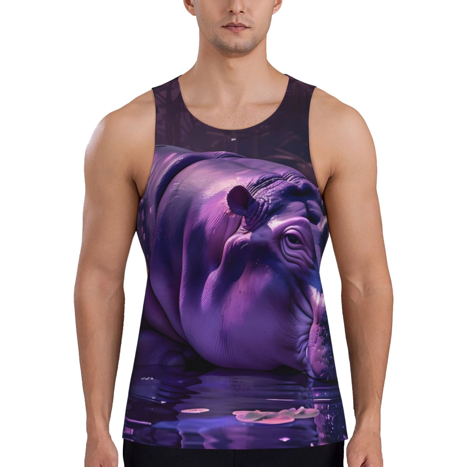 Fuzoiu Purple Hippo In Water Print Men's Workout Tank Tops,Sleeveless ...