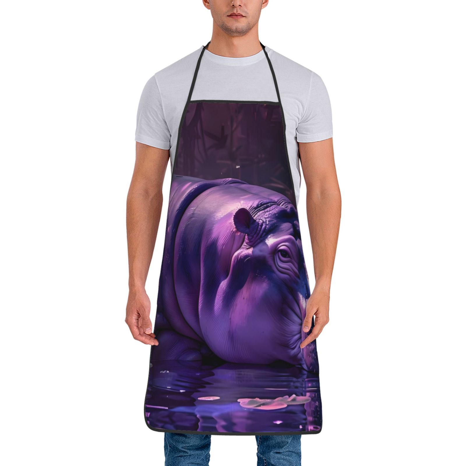 Fuzoiu Purple Hippo In Water Print Waterproof Apron, Kitchen Apron for ...